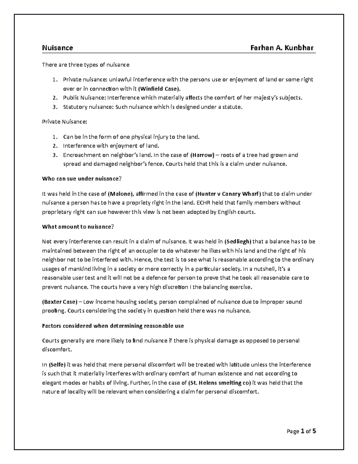 Nuisance - Kunbhar There are three types of nuisance Private nuisance ...