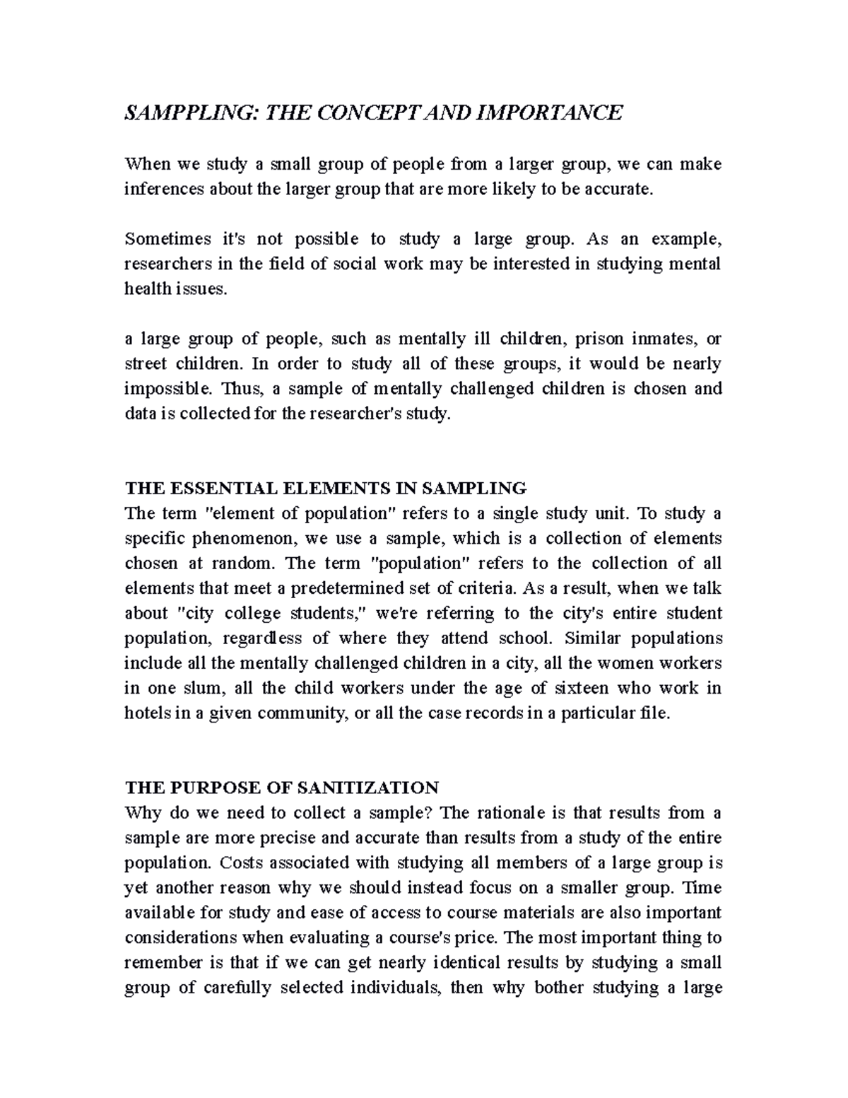 Sampling THE Concept AND Importance - SAMPPLING: THE CONCEPT AND ...