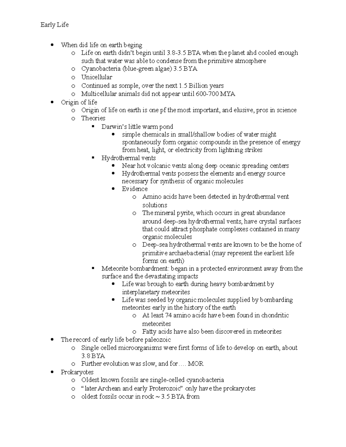 Early Life - Lecture notes 3 - Early Life When did life on earth beging ...
