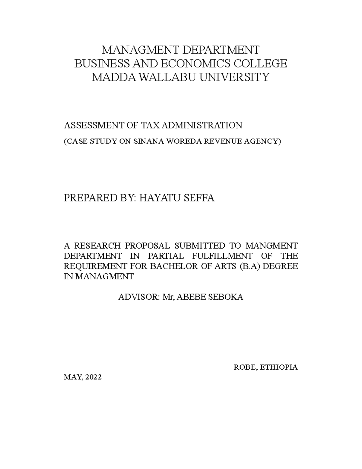 Best proposal-1 - Research proposal - MANAGMENT DEPARTMENT BUSINESS AND ...