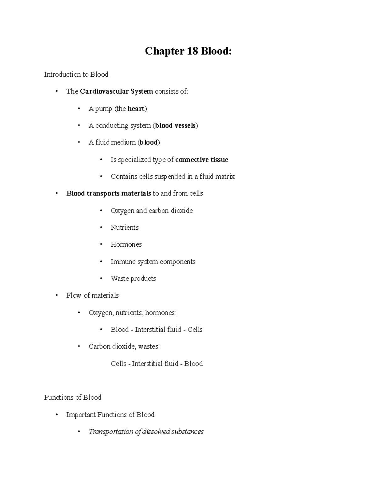 Blood notes from ap one - Chapter 18 Blood: Introduction to Blood - The ...