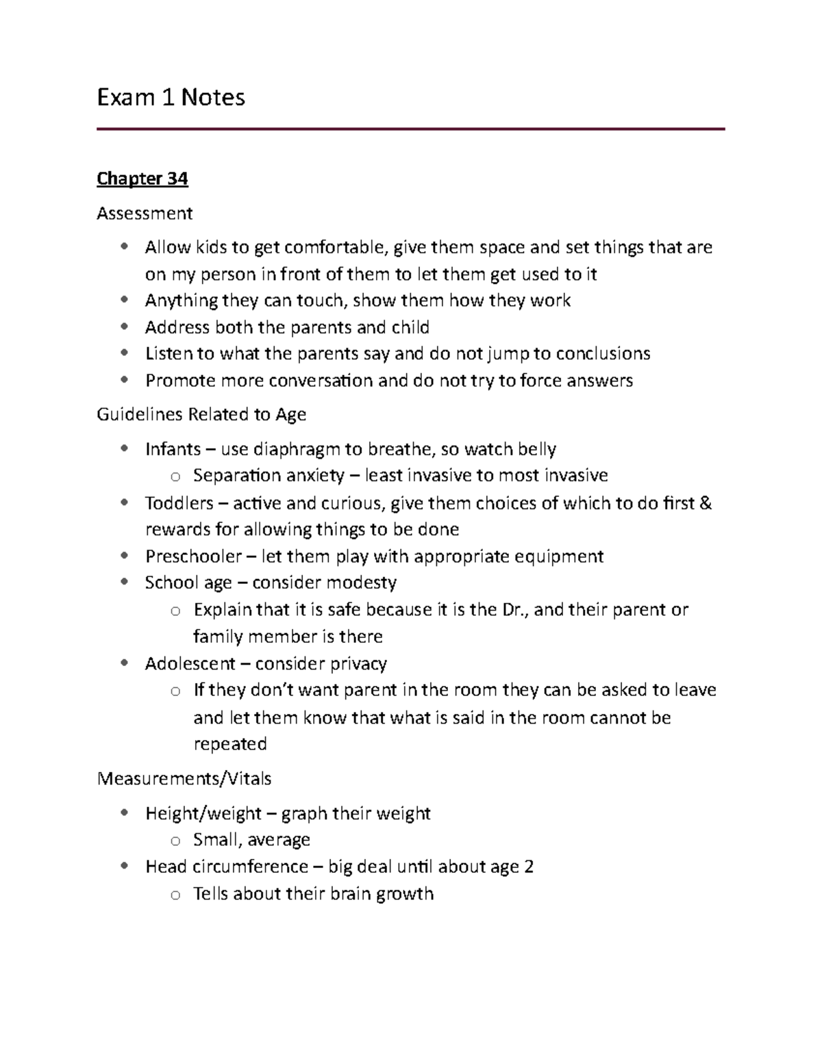Exam 1 Notes Peds - Content related to exam 1 - Exam 1 Notes Chapter 34 ...