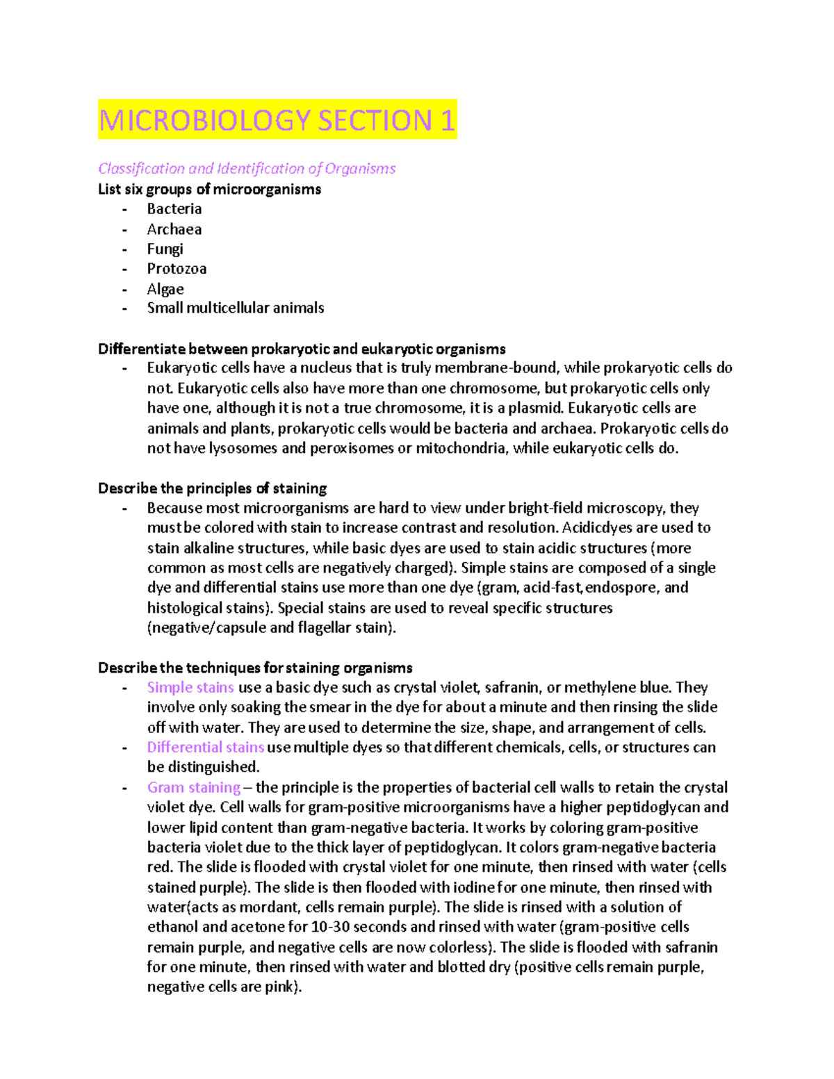 Microbiology Section 1 - MICROBIOLOGY SECTION 1 Classification and ...