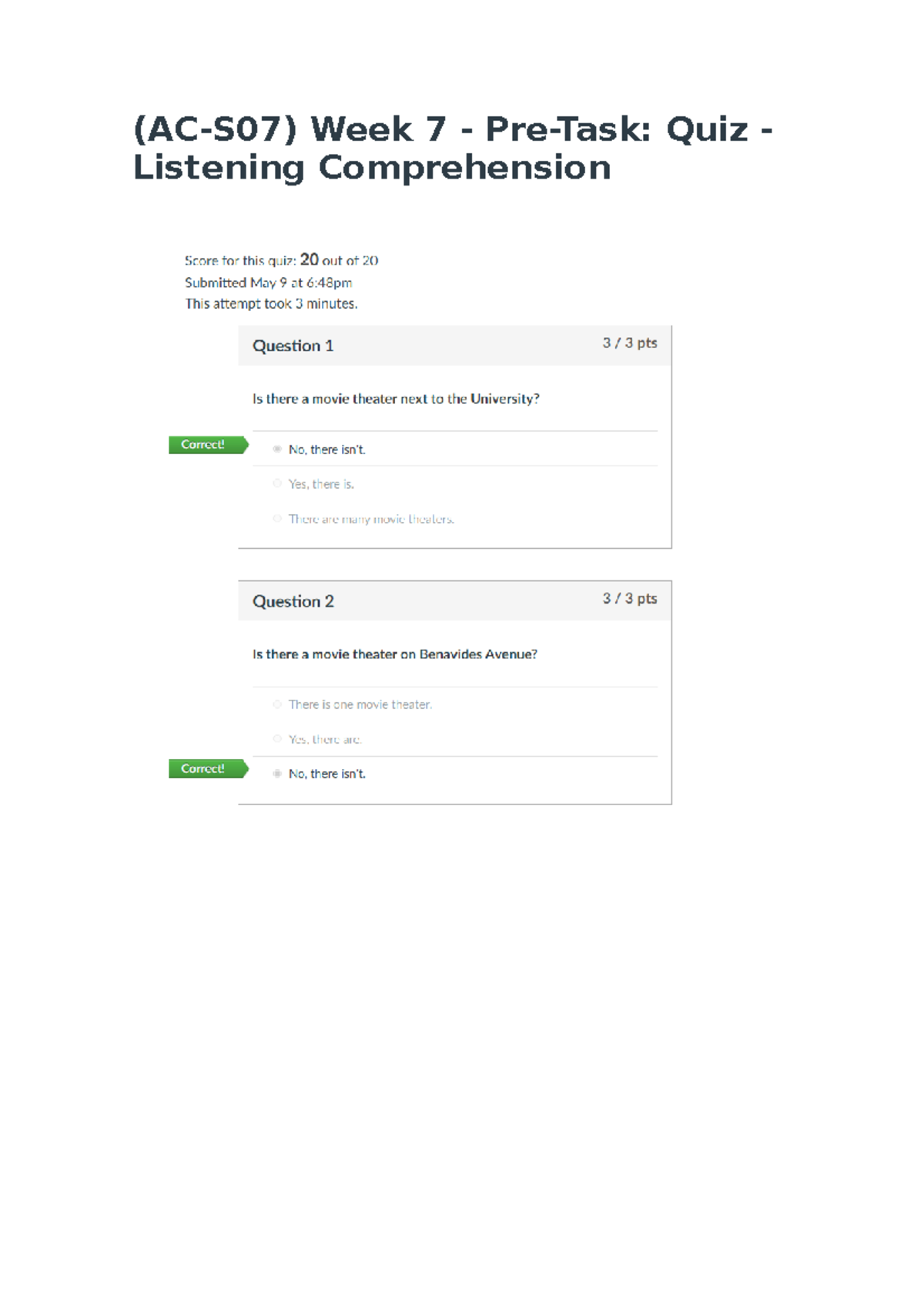 AC 7 Pre-Task Quiz - Listening Comprehension Task Assignment Where is ...