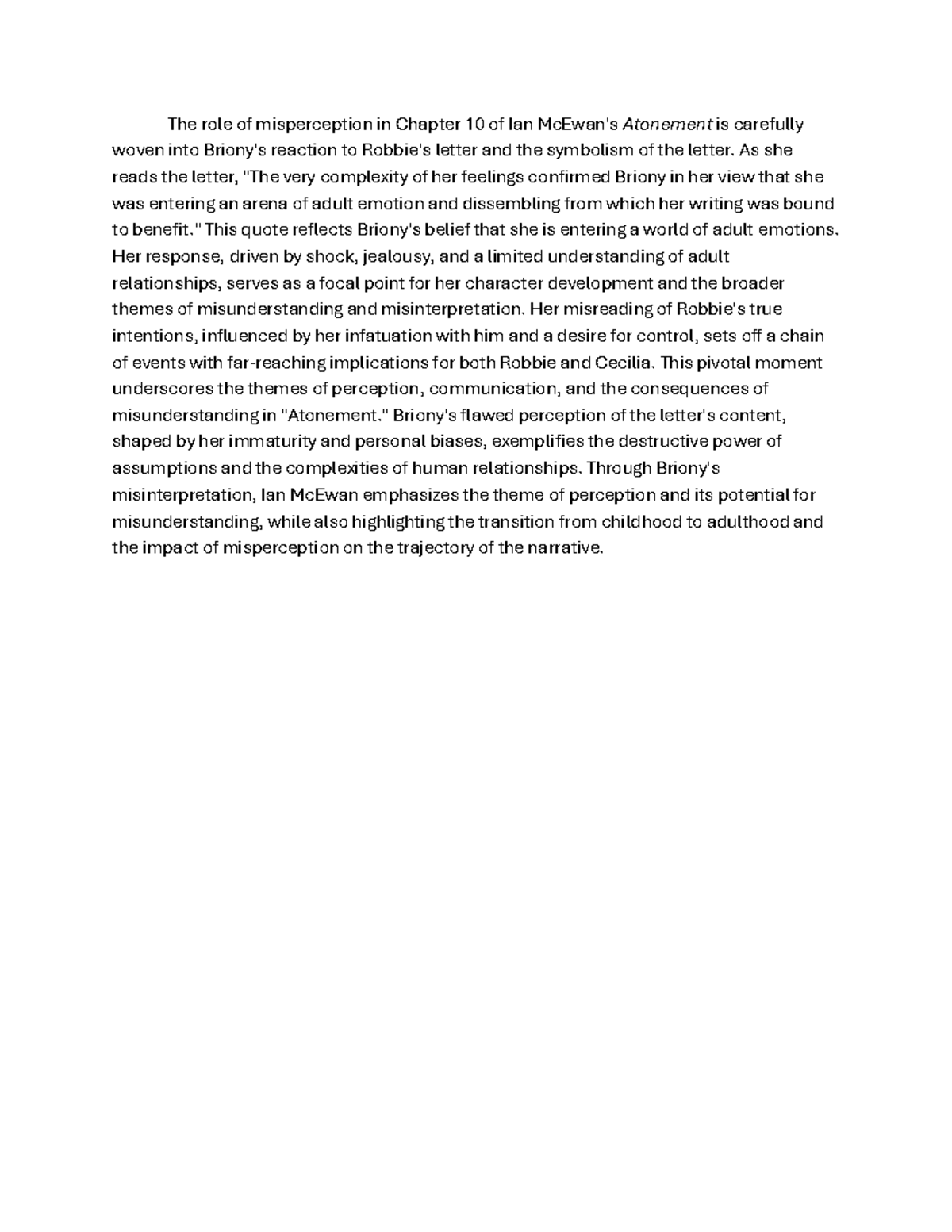 The role of misperception in Chapter 10 of Atonement - The role of ...