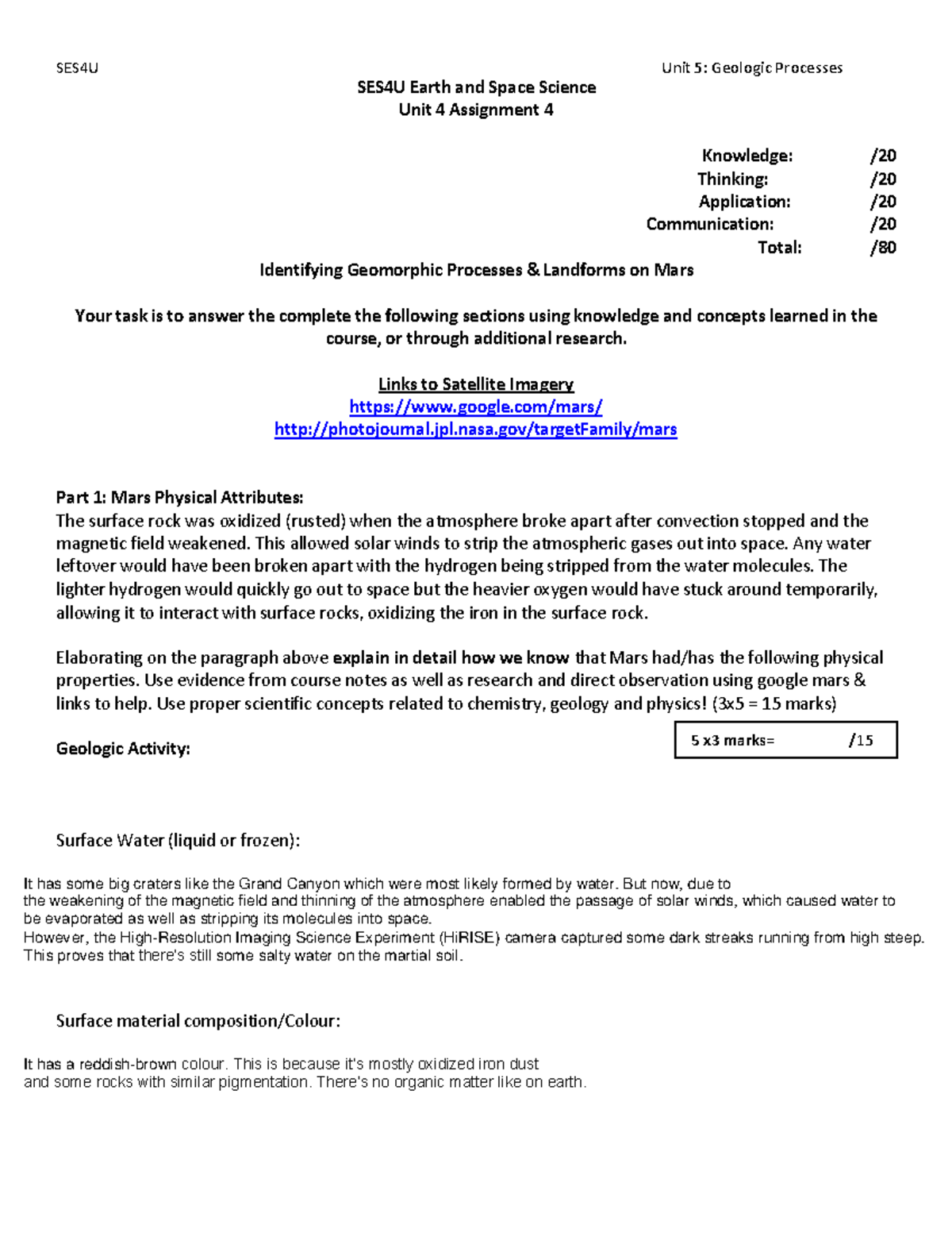 SES4U U4 Assignment - SES4U Earth and Space Science Unit 4 Assignment 4 ...