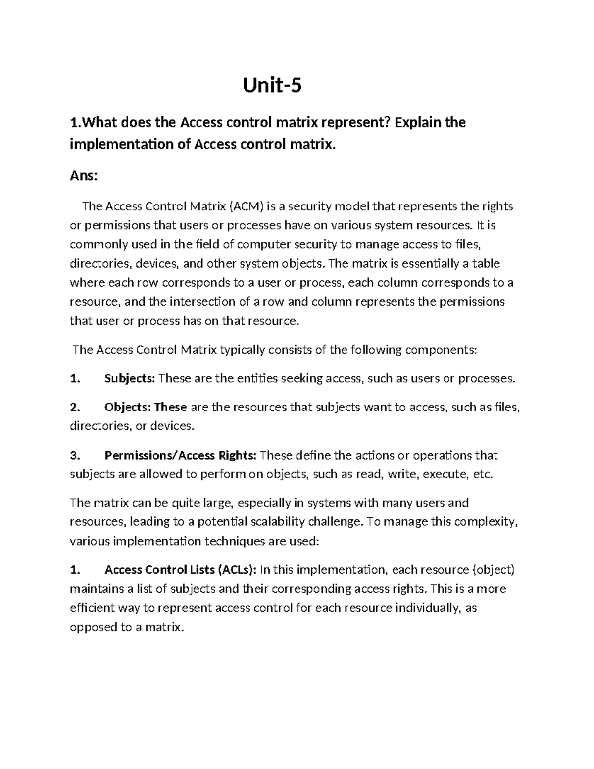 Unit-5 imp questions & answers - Unit- 1 does the Access control matrix ...