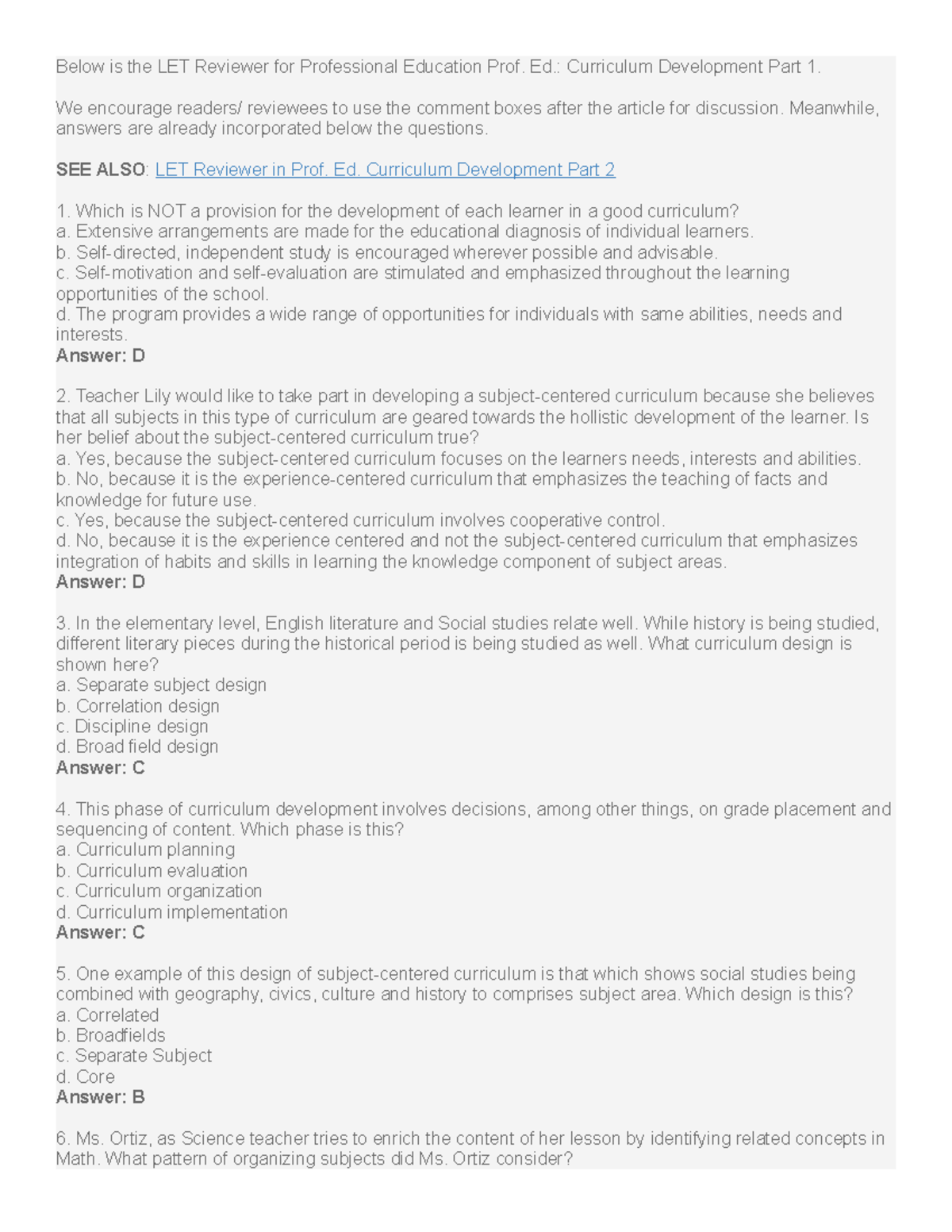 Curriculum Development - Below is the LET Reviewer for Professional ...