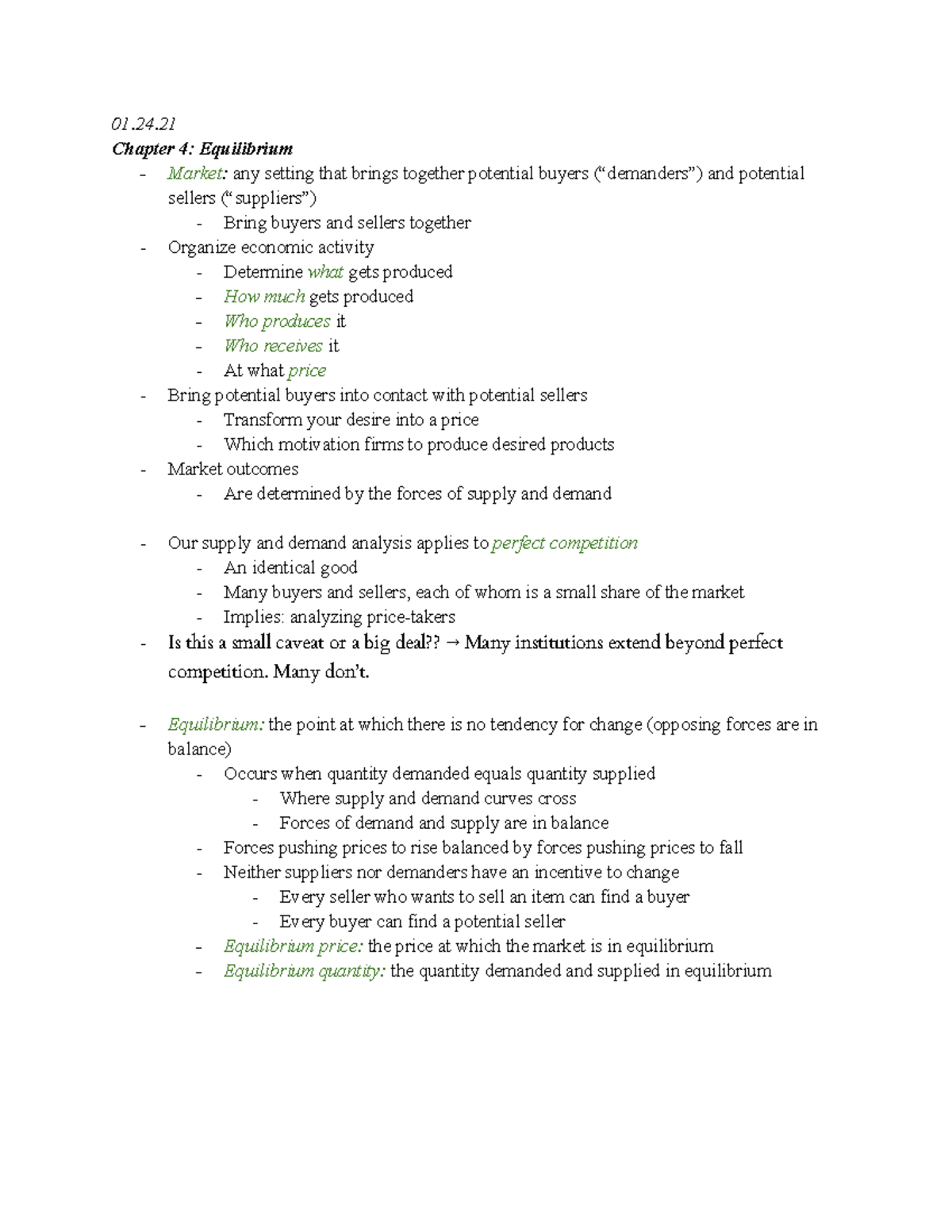 ECON 1 Exam 2 Notes - 01. Chapter 4: Equilibrium - Market: any setting ...