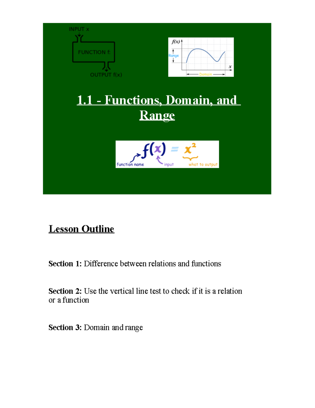 Chapter 1 Unit Package Solutions-1jj - 1 - Functions, Domain, and Range ...