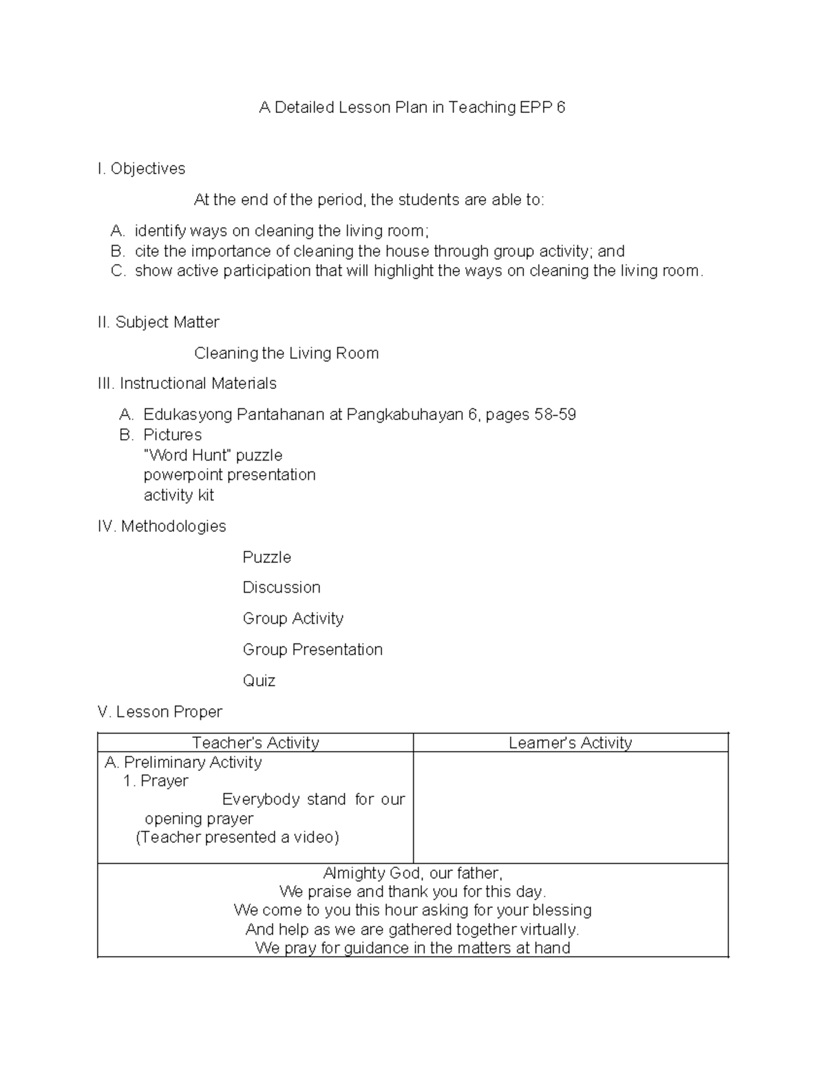 Lea FS Detailed Lesson Plan in Teaching EPP 6 - A Detailed Lesson Plan ...
