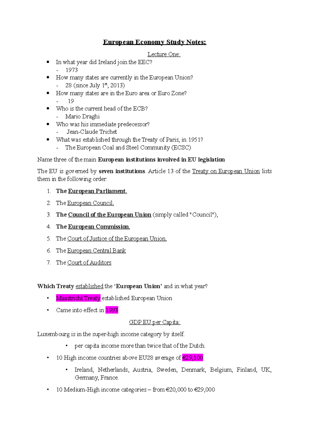 European Economy Study Notes - European Economy Study Notes: Lecture ...