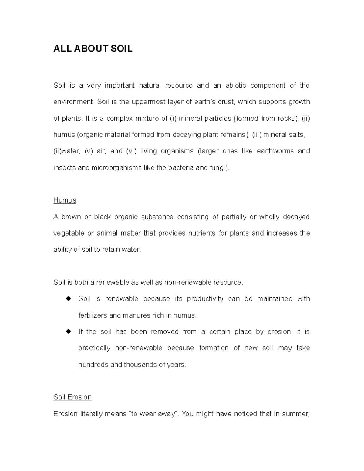 ALL ABOUT SOIL NOTES - ALL ABOUT SOIL Soil is a very important natural ...