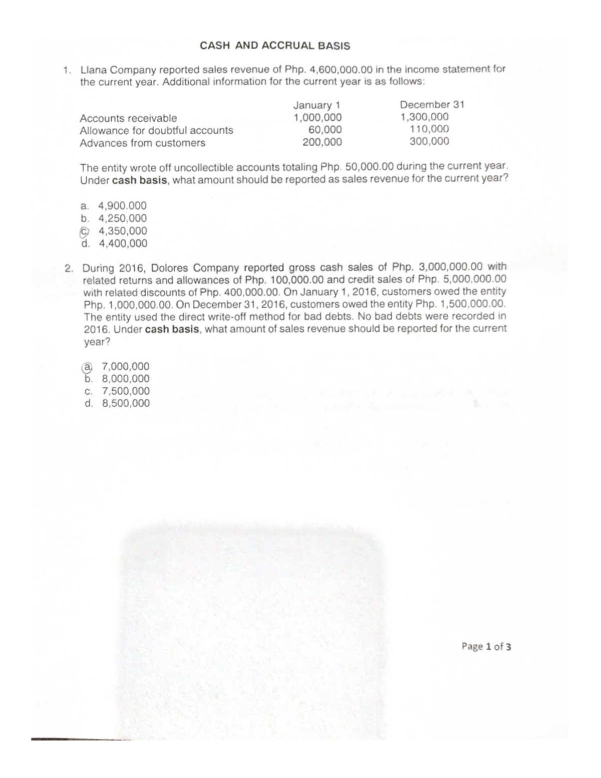 Sample/practice exam, answers - BS accountancy - Studocu