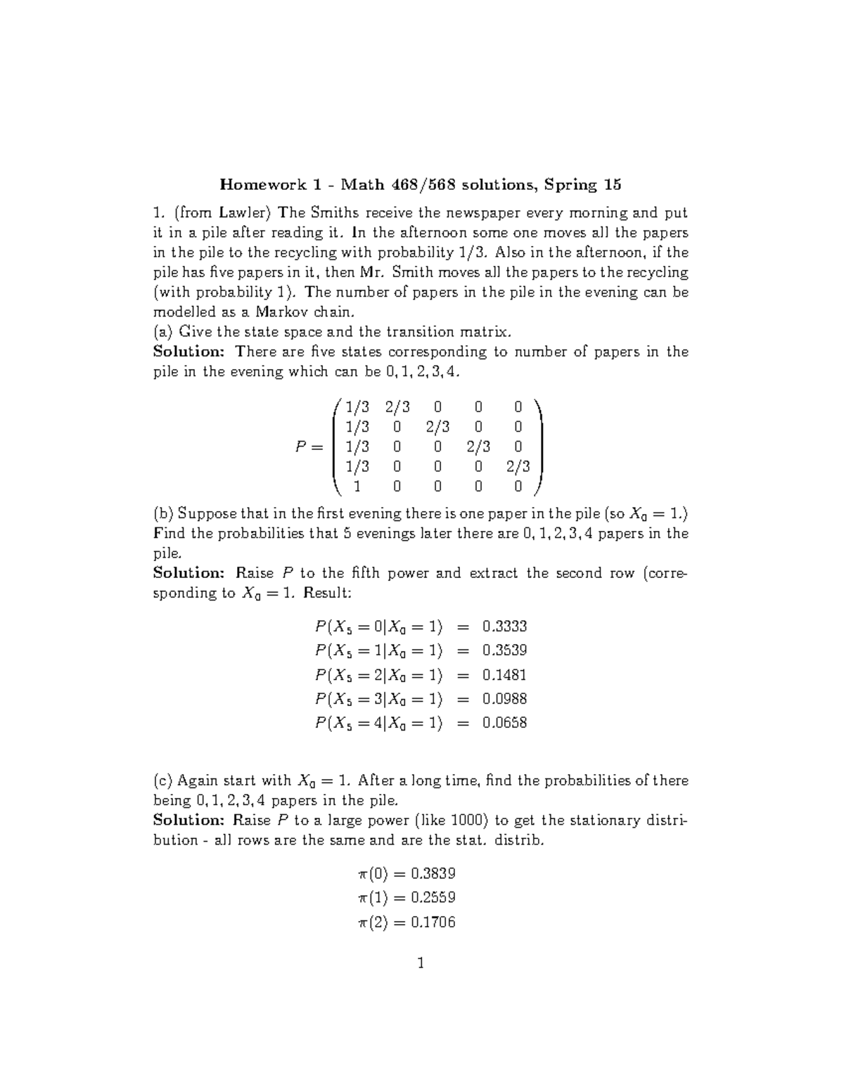 Hmwk1 sol - Solutions to homework assignment 1 - Homework 1 Math ...