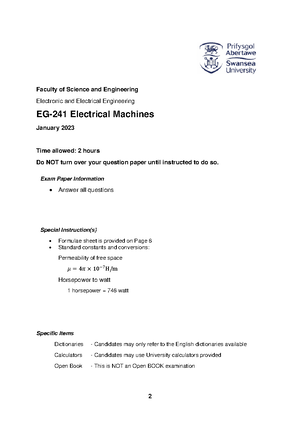 EG-223 Exam Paper TB1 22-23 - Faculty of Science and Engineering Civil Engineering EG-223 Basic ...