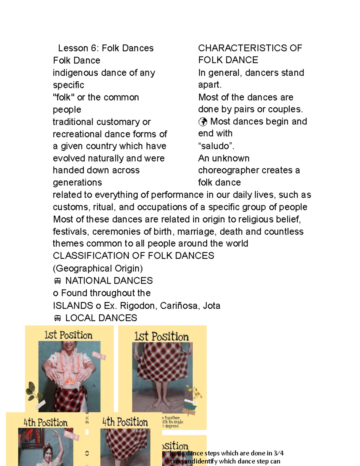 PEH - Lecture notes 3-7 - Lesson 6: Folk Dances Folk Dance indigenous ...