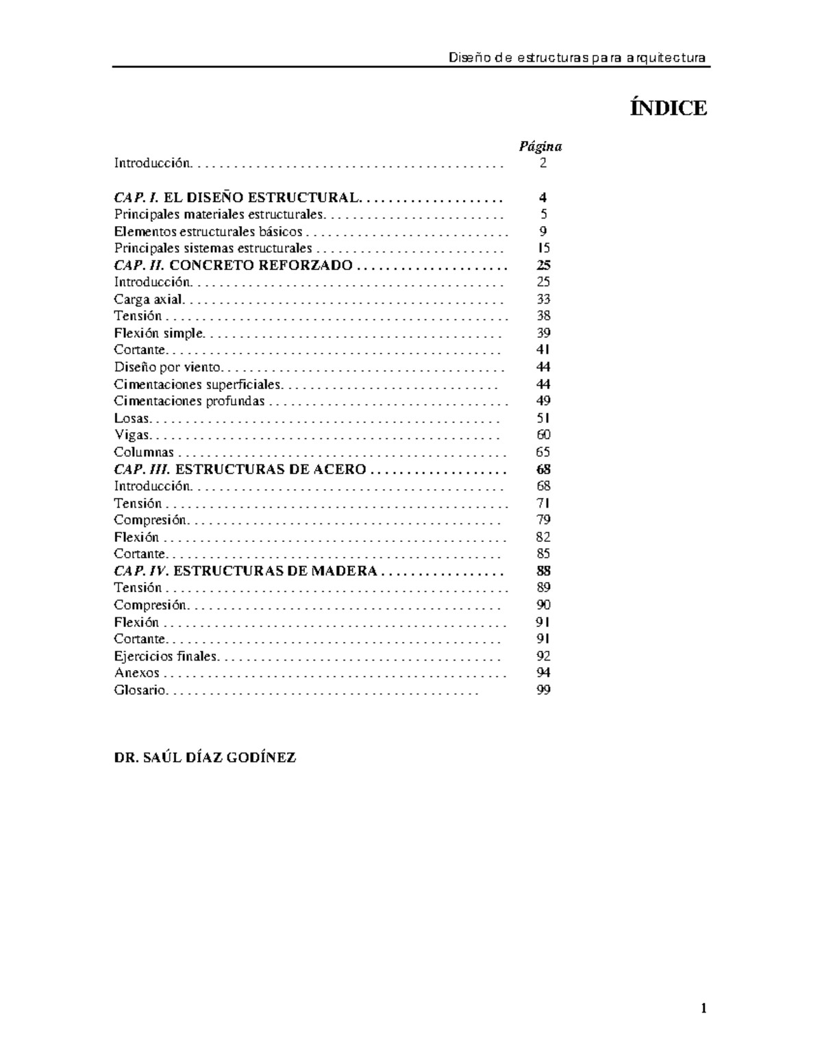 L IBRO diseño estr arqui - ÍNDICE Introducción. Página CAP. I. EL ...
