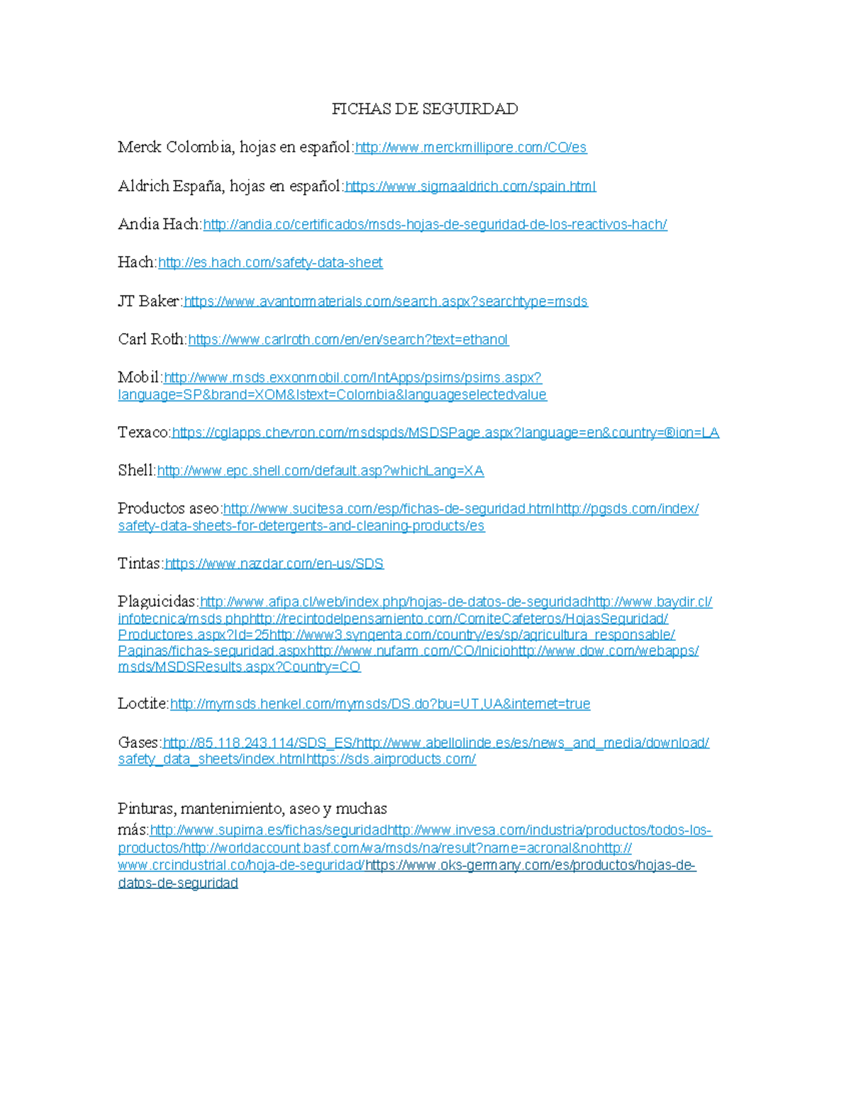 Bases de Datos FDS - FICHAS DE SEGUIRDAD Merck Colombia, hojas en ...