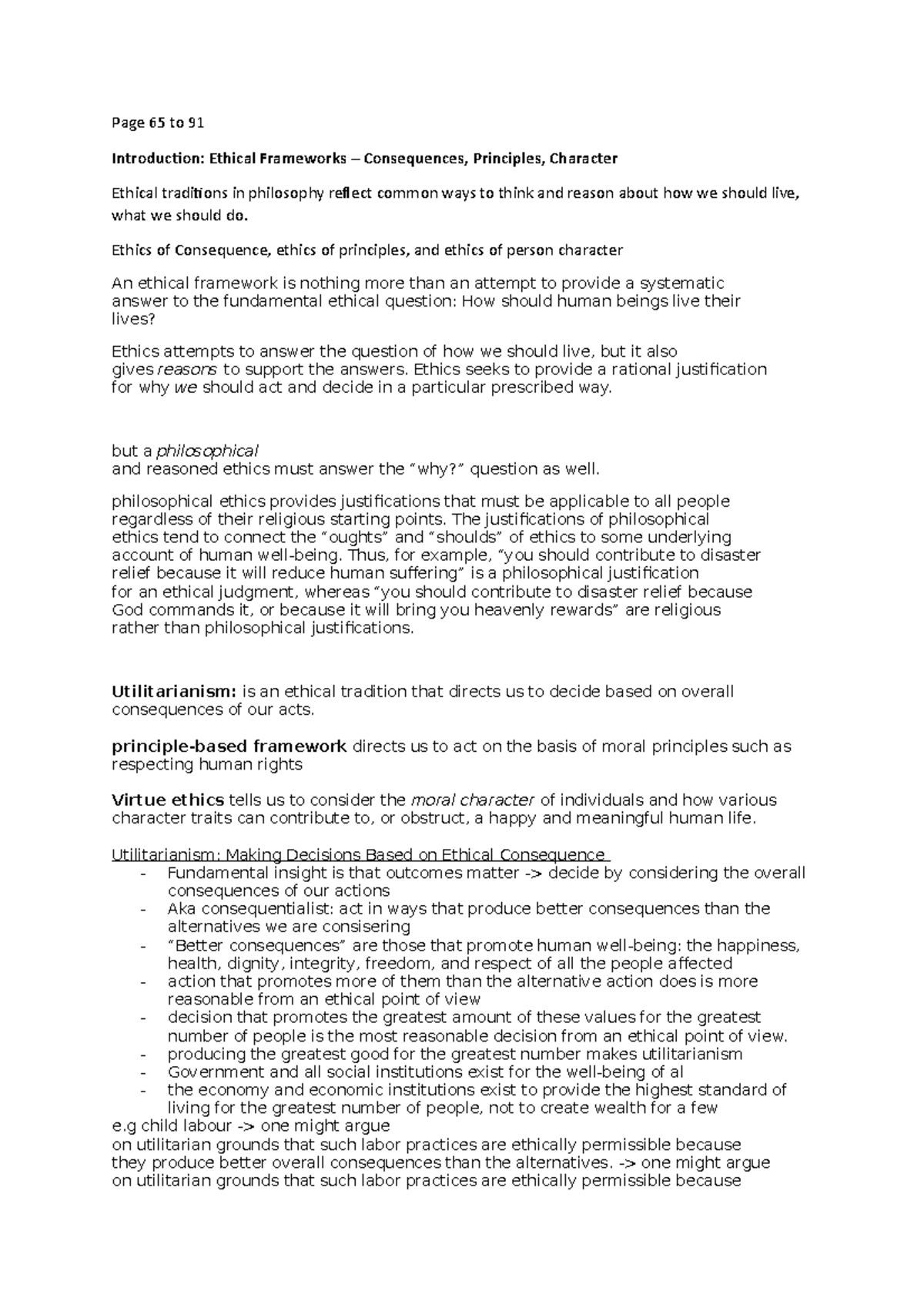 Chapter 3 Notes - Page 65 to 91 Introduction: Ethical Frameworks ...