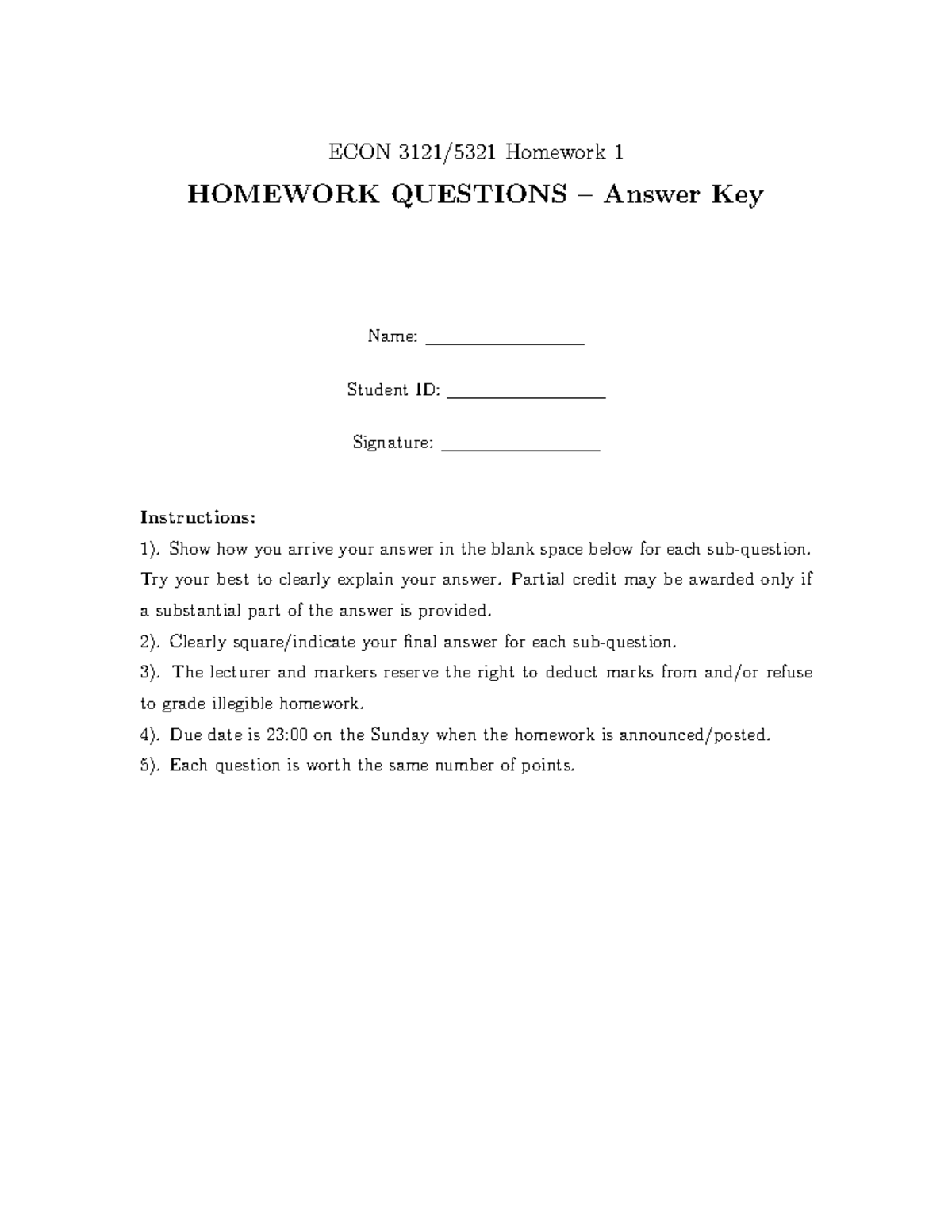 HW 1 Answer Key - asdf - ECON 3121/5321 Homework 1 HOMEWORK QUESTIONS ...