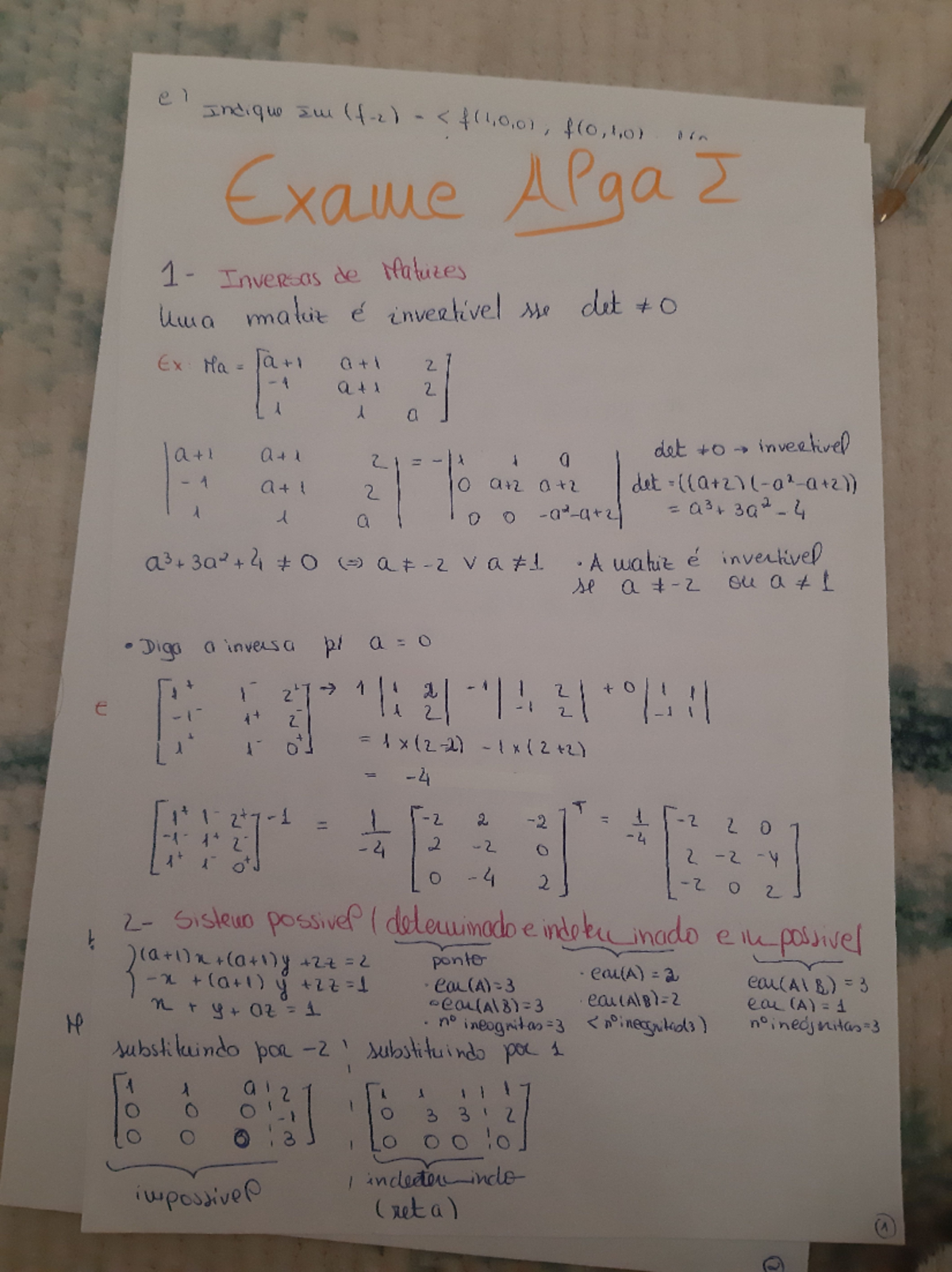 Resumo exame alga - Algebra e Geometria Linear - Studocu