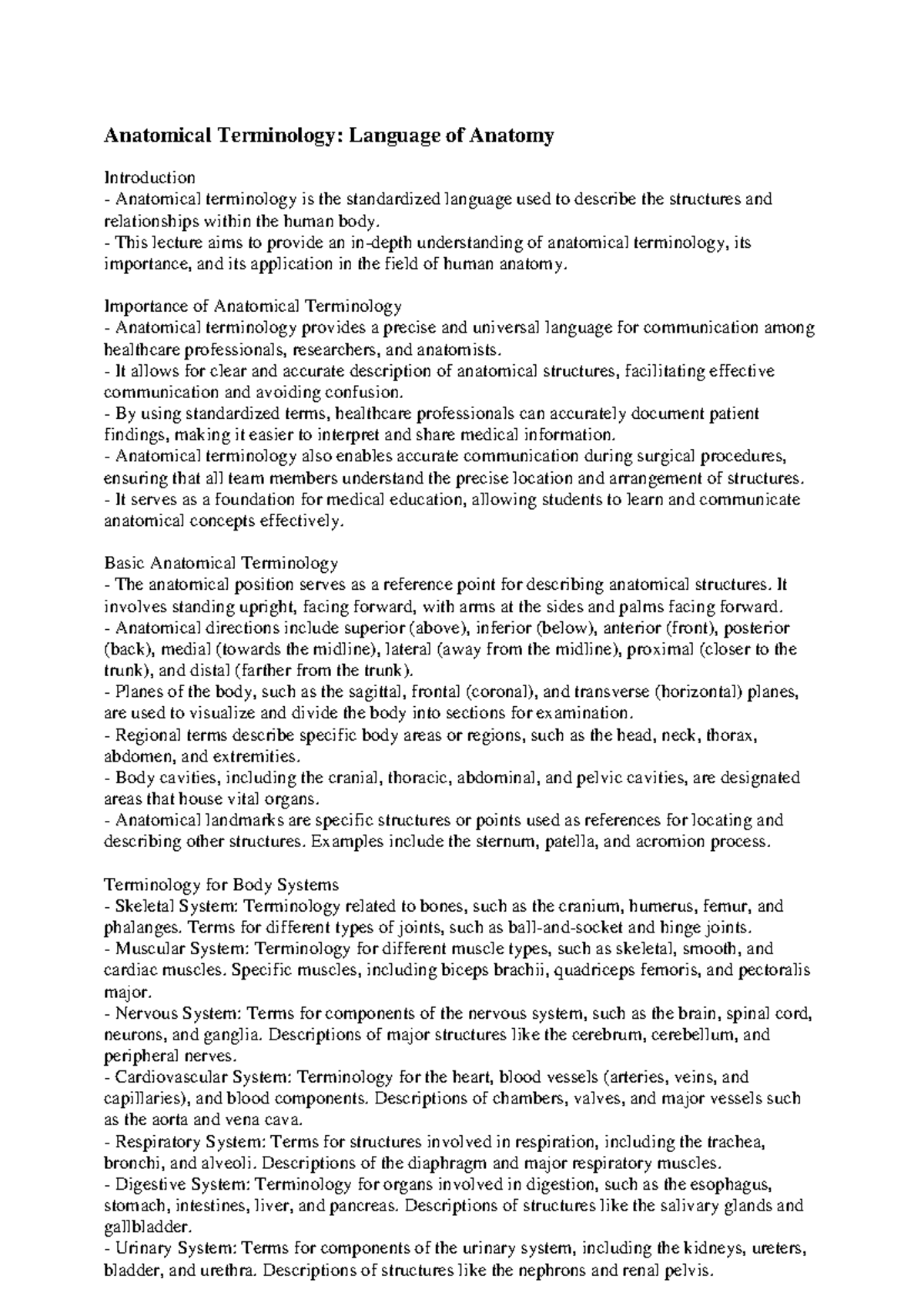Anatomical Terminology Language Of Anatomy PALM 205 Studocu