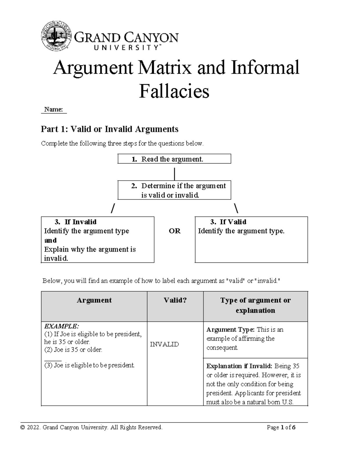 PHI 103 RS T1Argument Matrix Informal Fallacies - Argument Matrix and ...