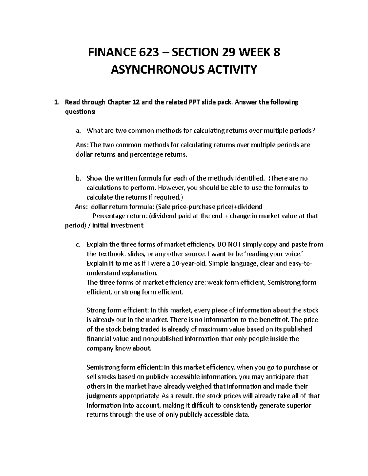 Week 8 Asynchronous Activity - FINANCE 623 – SECTION 29 WEEK 8 ASYNCHRONOUS ACTIVITY Read ...