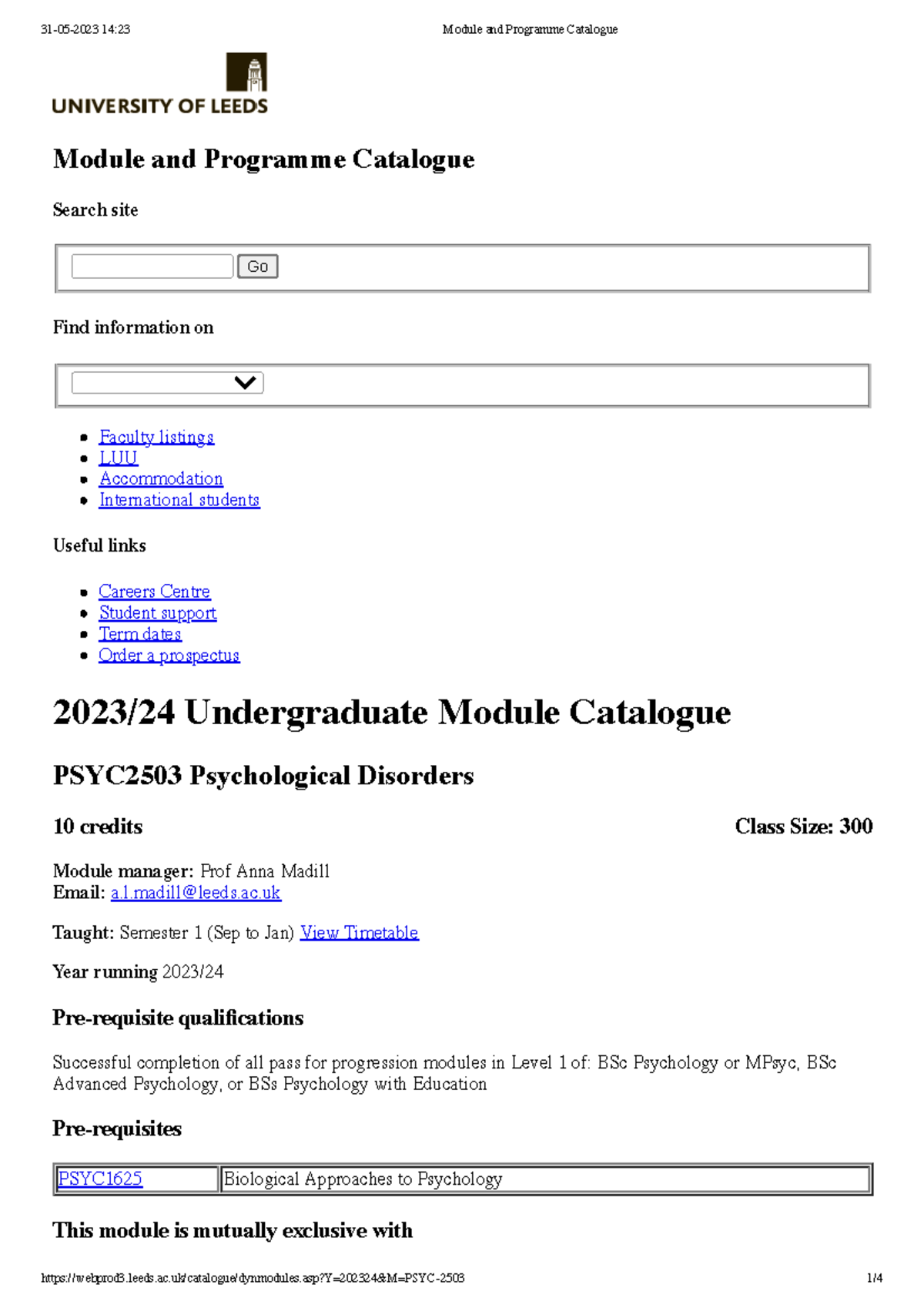 Psychological Disorders studyguide - Class Size: 300 Module and ...