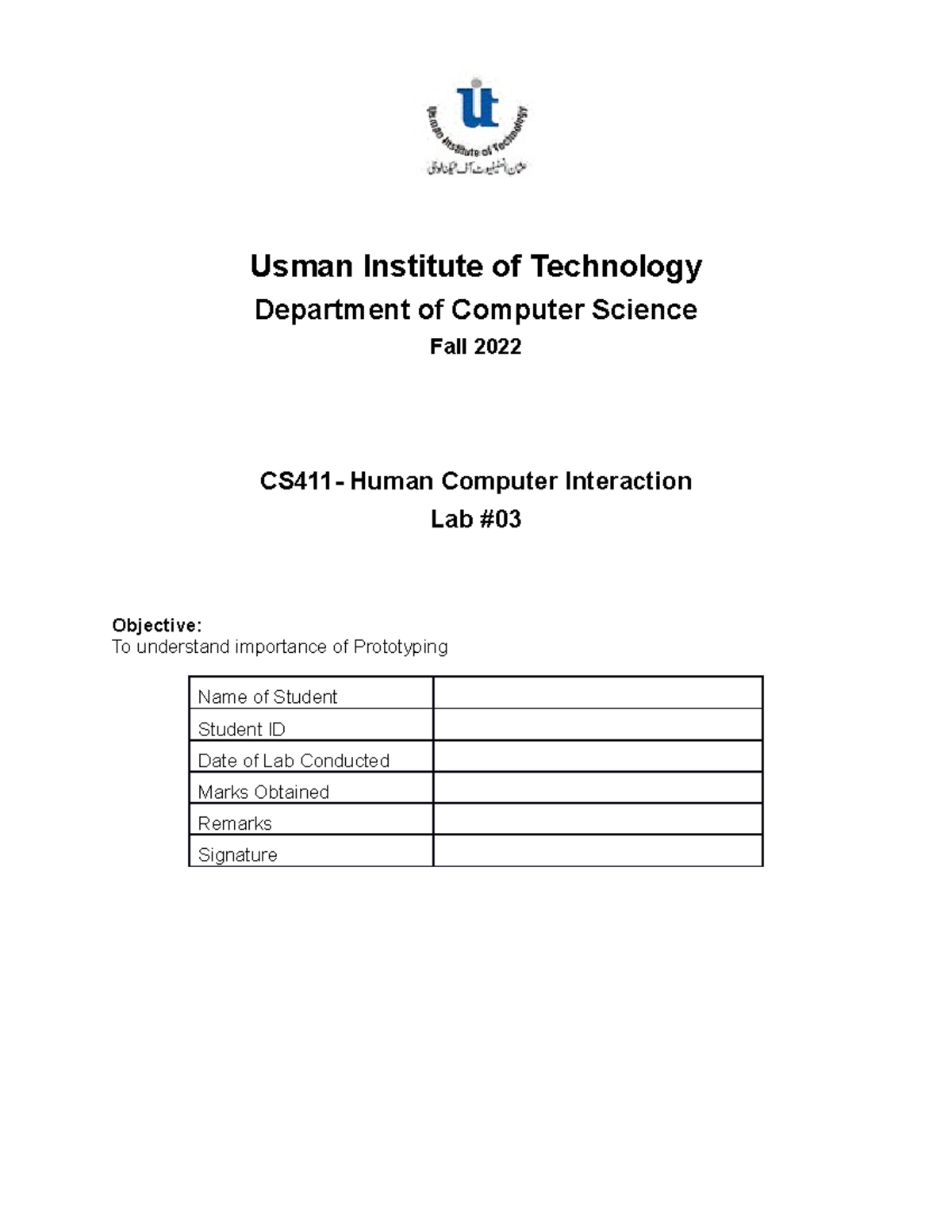 Lab03 - lab manual - Usman Institute of Technology Department of Computer Science Fall 2022 ...