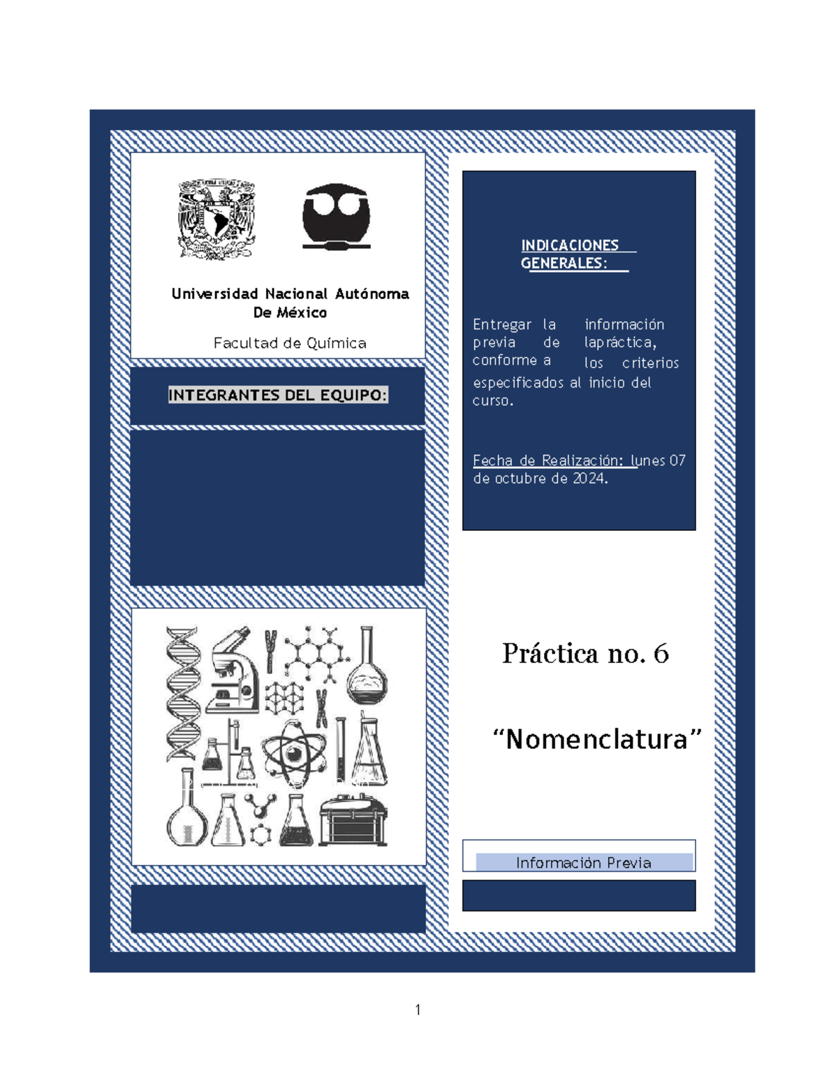 Previo - P6 QG 1114 - Nomenclatura - INDICACIONES GENERALES: Entregar previa conforme la de a ...