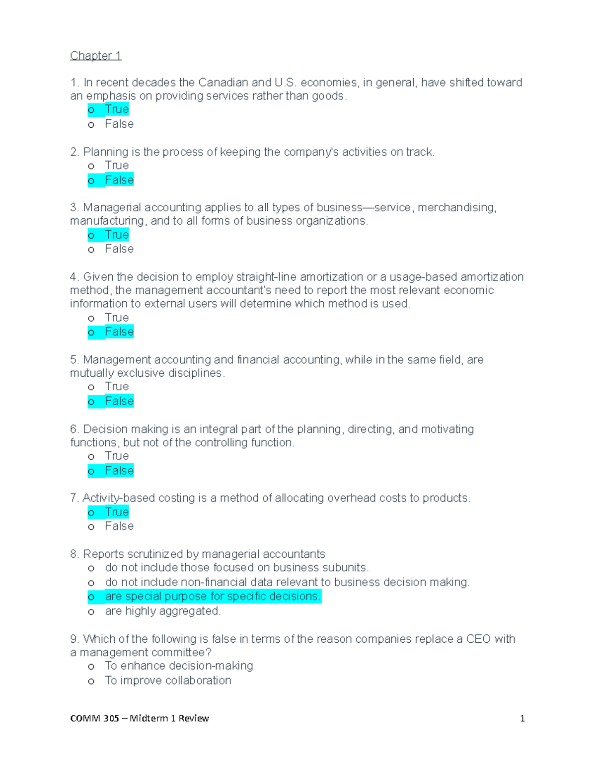 Midterm 1 Review - Chapter 1 In recent decades the Canadian and U. economies, in general, have ...