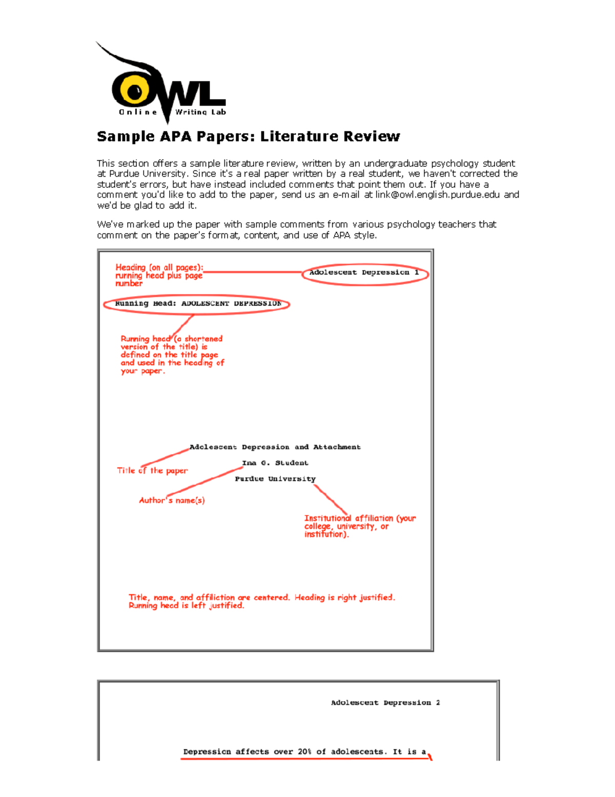 Sample apa style litreview - Sample APA Papers: Literature Review This ...
