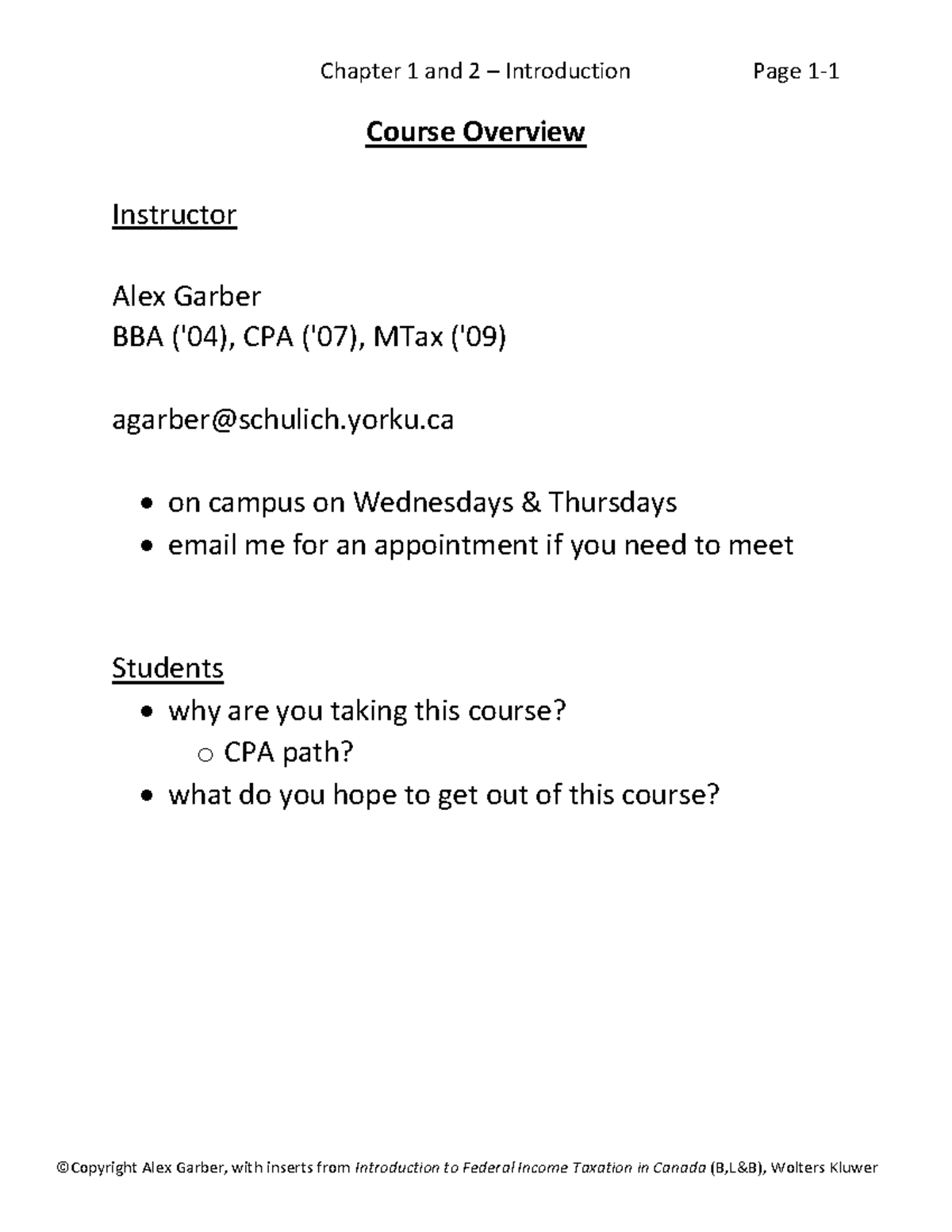 AG Notes - Chapter 1 and 2 - Introduction - Course Overview Instructor ...