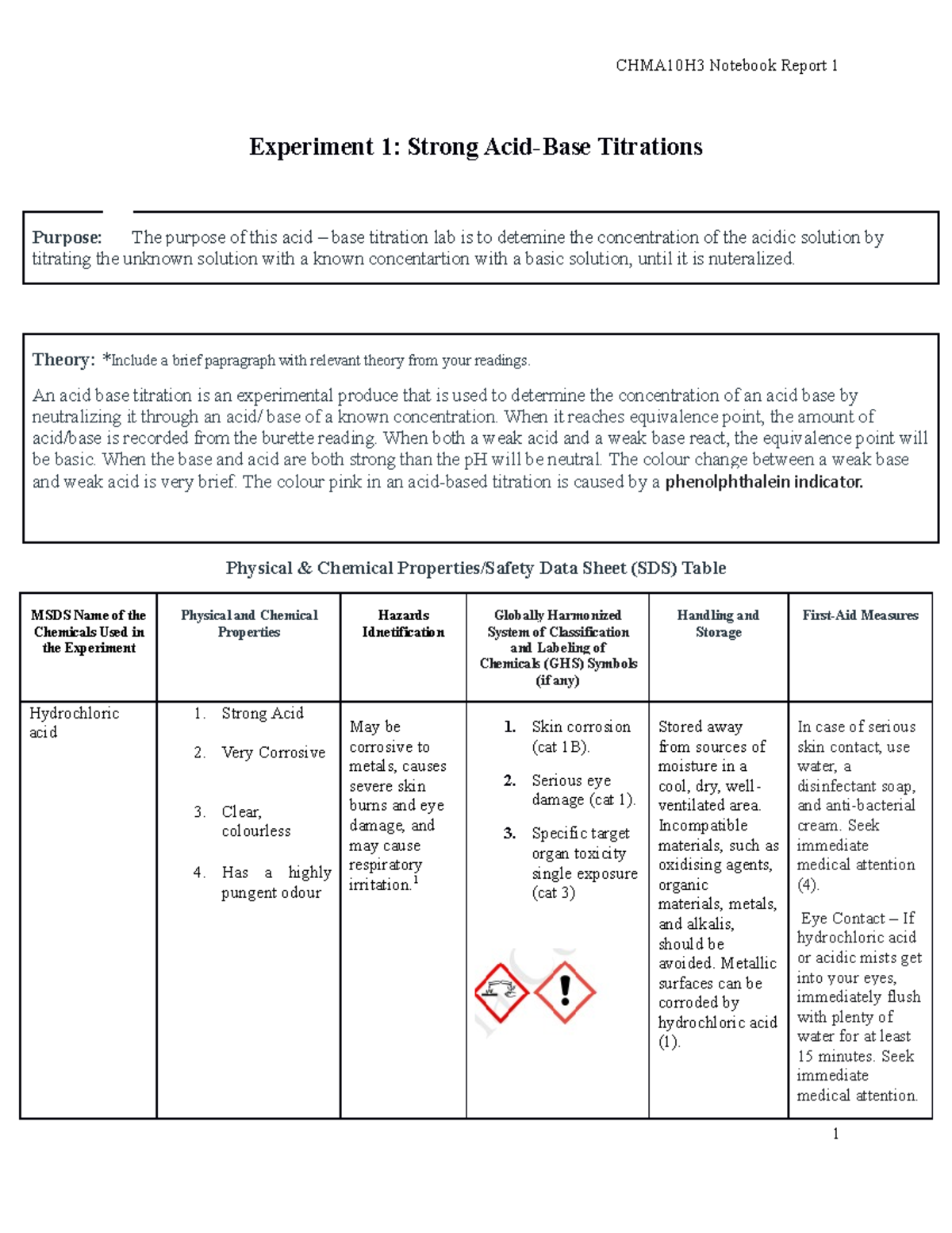 Experiment 1 Notebook Report Template - Experiment 1: Strong Acid-Base ...