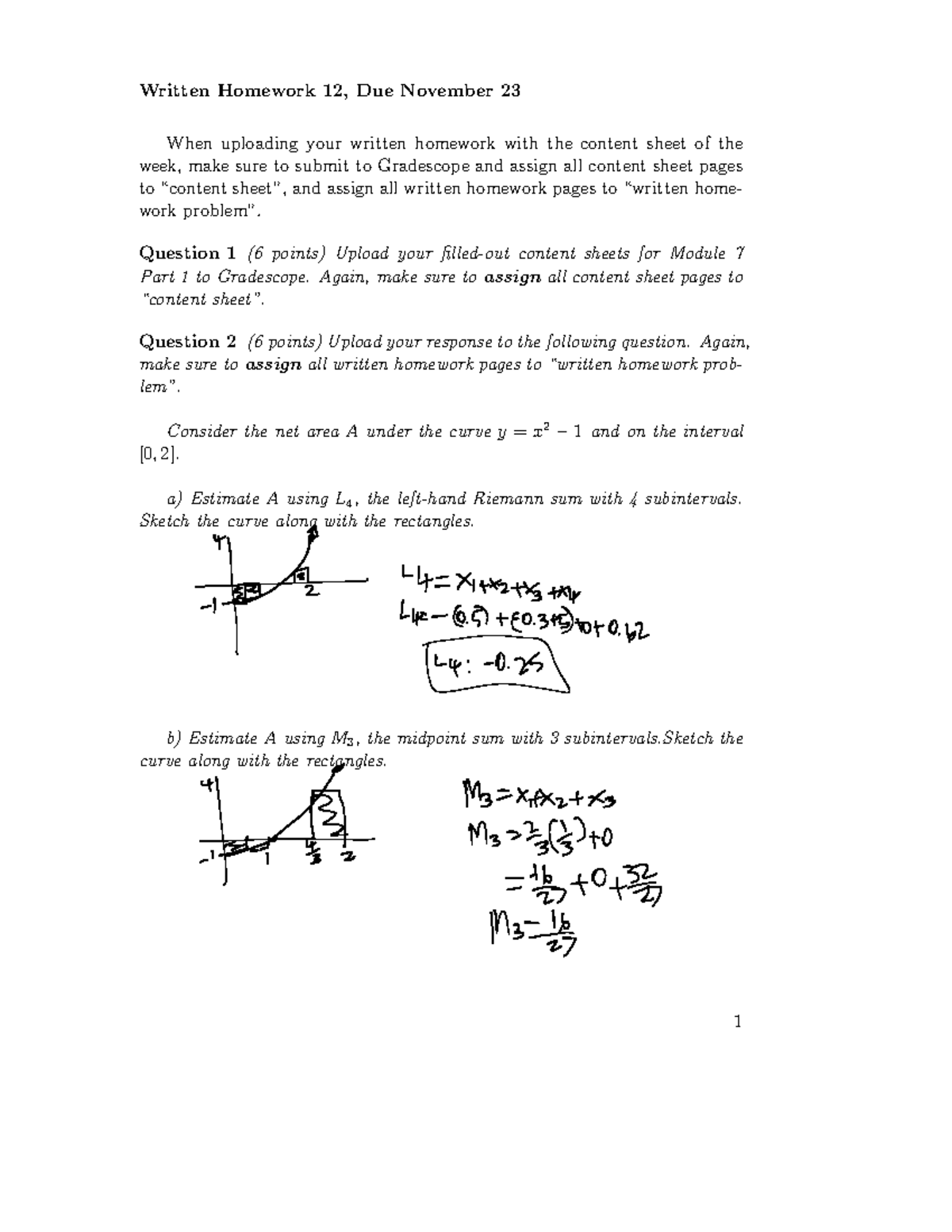 W12-F21 - Weekly problem - Written Homework 12, Due November 23 When ...