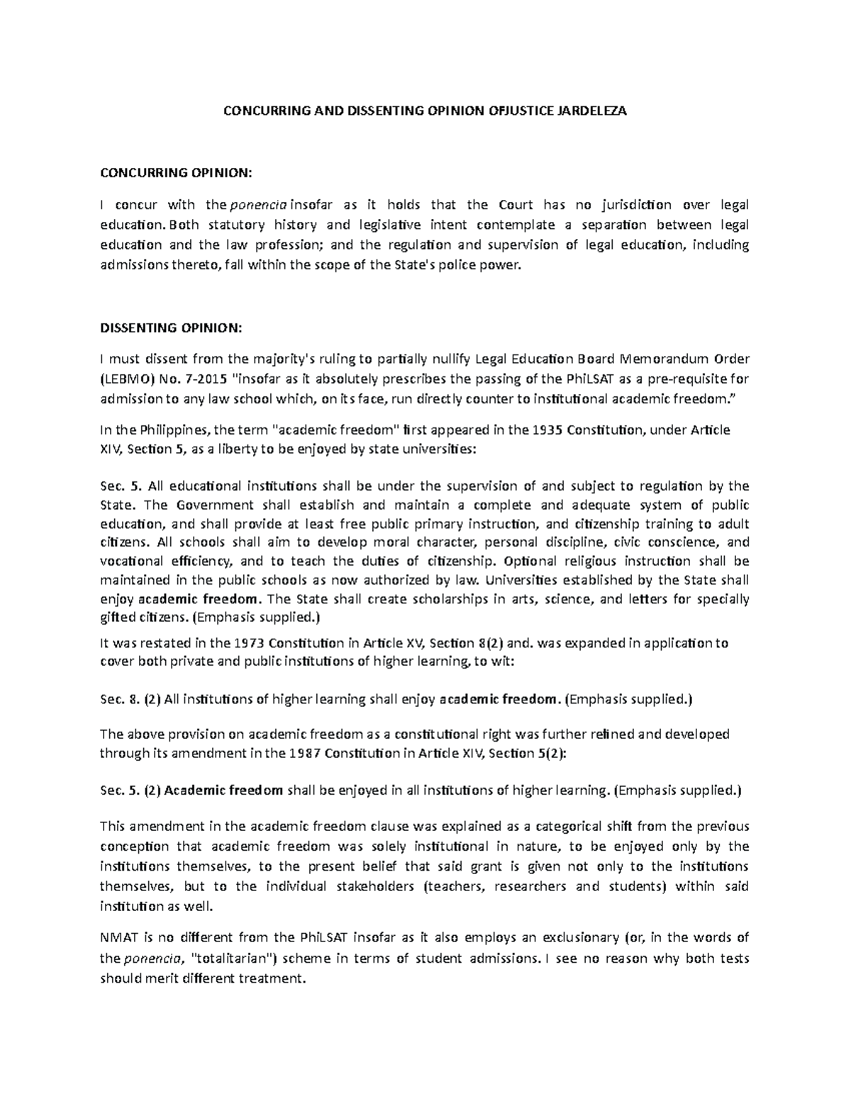 Digested Concurring AND Dissenting Opinion OF Jardeleza - CONCURRING ...