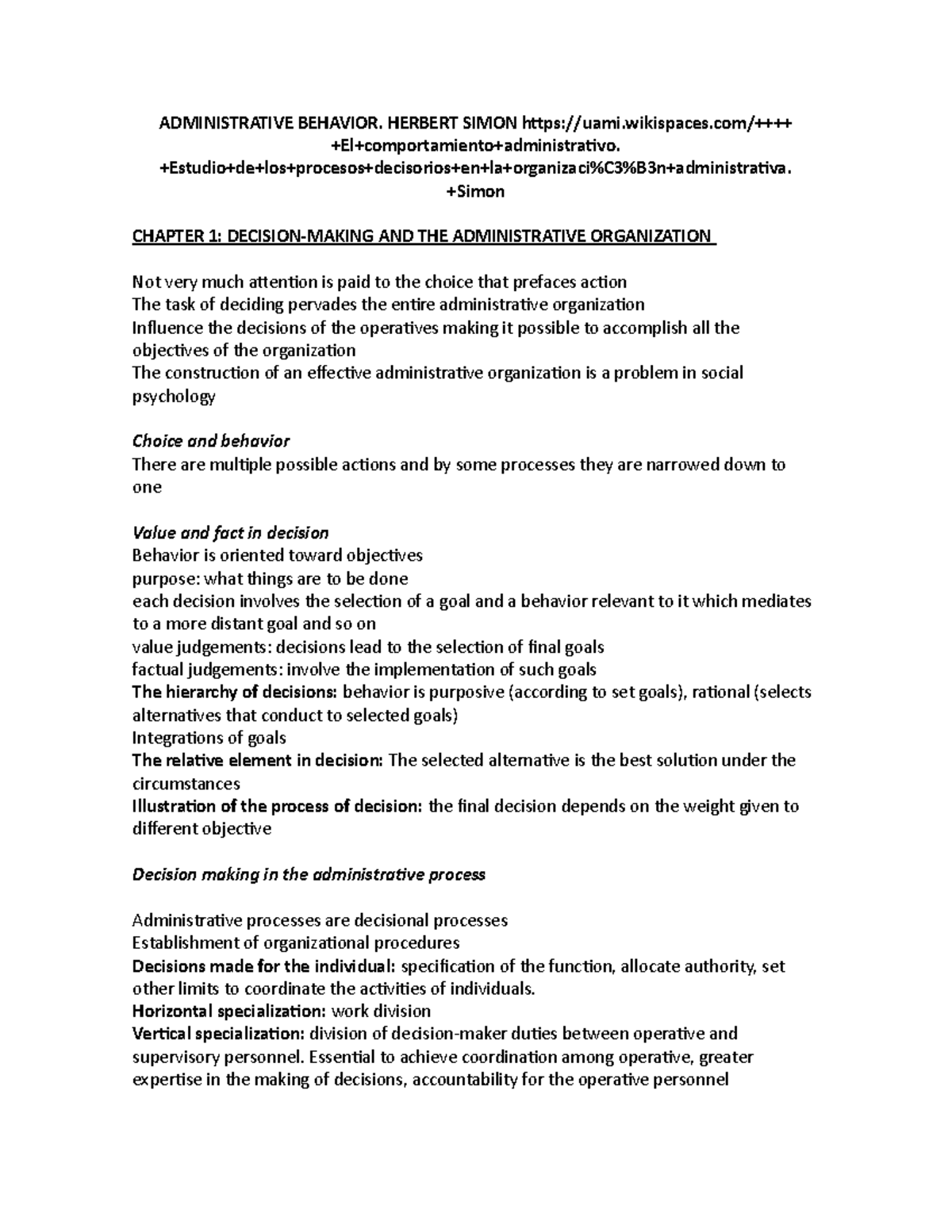 Administrative Behavior simon - ADMINISTRATIVE BEHAVIOR. HERBERT SIMON ...