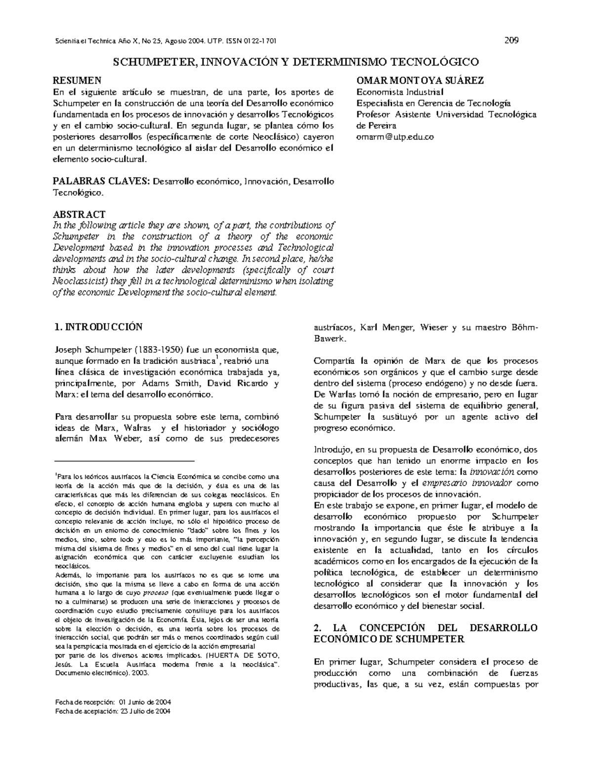 Dialnet- Schumpeterinnovacionydeterminismotecnologico-4842897 - Scientia et Technica Año X, No ...
