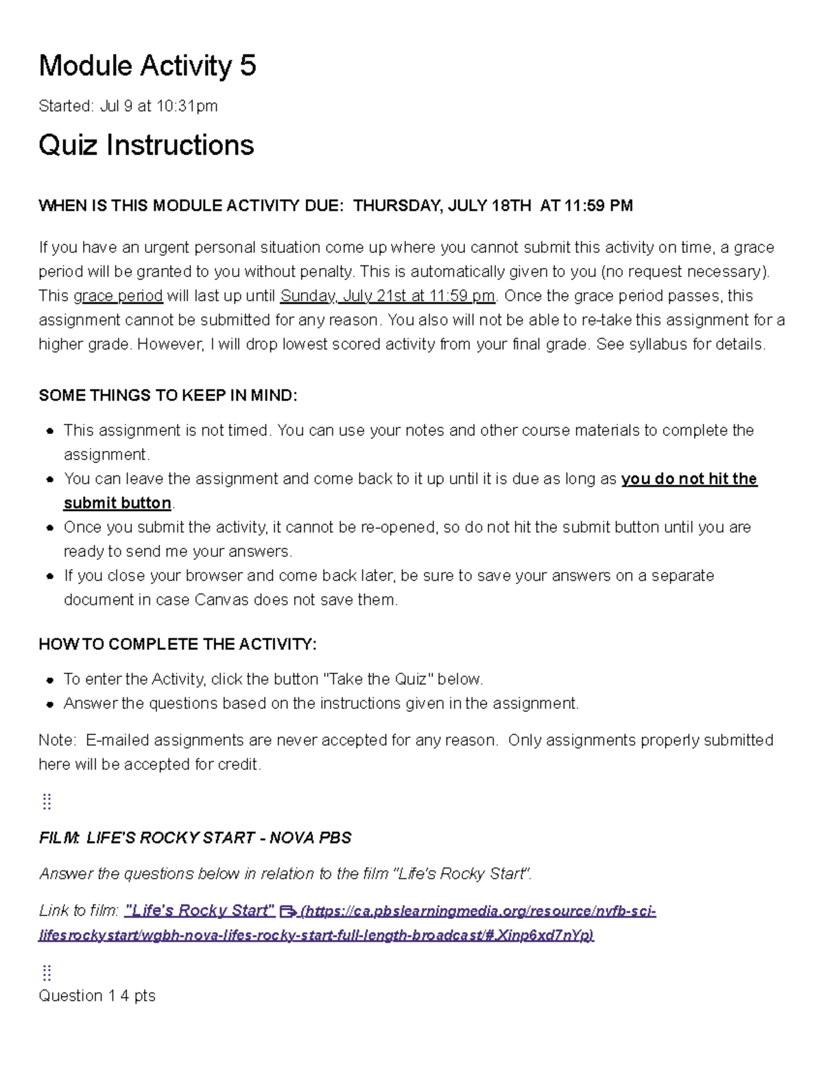 Quiz Module Activity 5 - Quiz of the Earth - Module Activity 5 Started ...