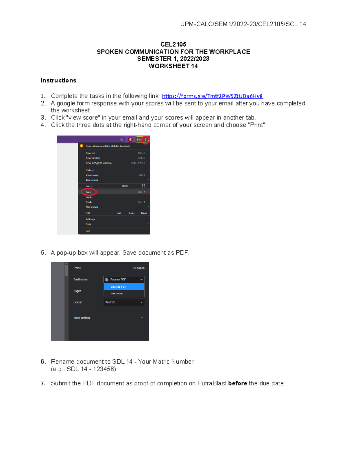 CEL2105 Worksheet 14 SEM 1-2022-2023 - UPM-CALC/SEM1/2022-23/CEL2105/SCL 14 CEL SPOKEN ...