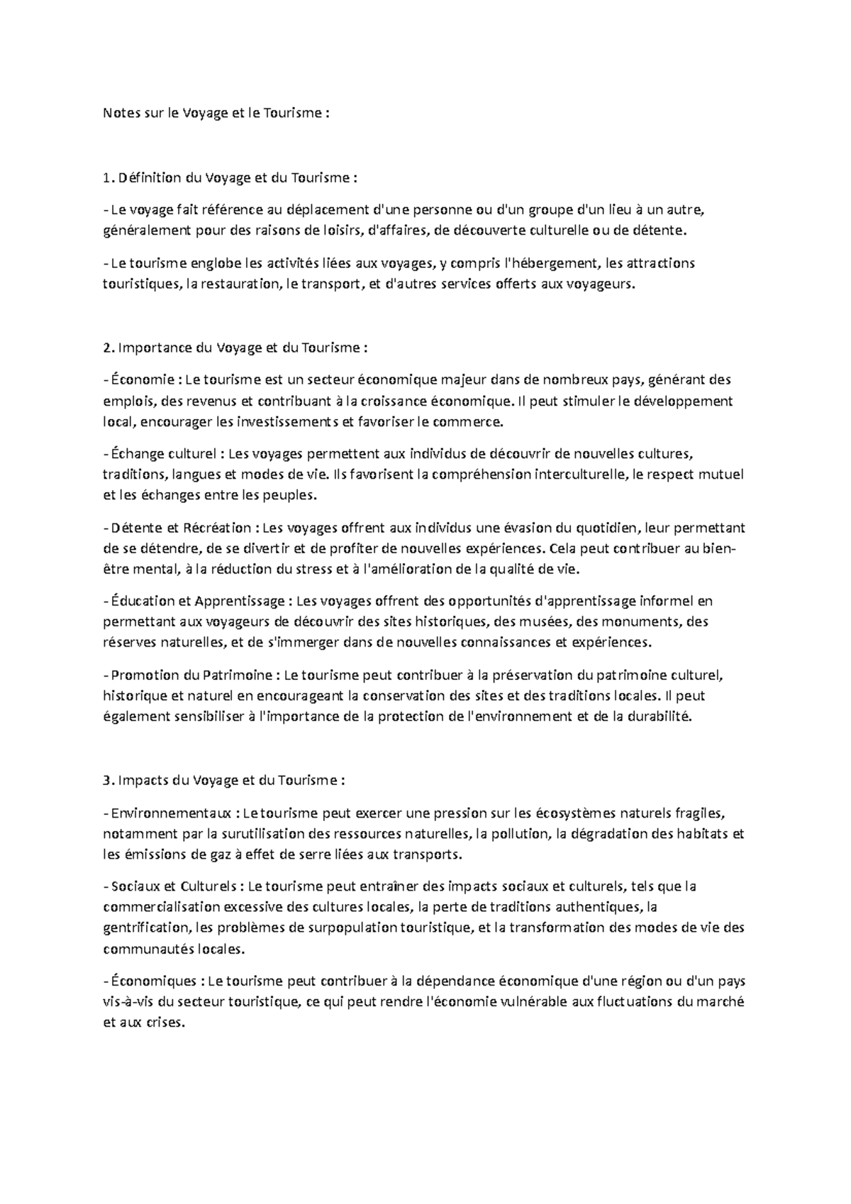 Le voyage et le tourism - Notes sur le Voyage et le Tourisme ...