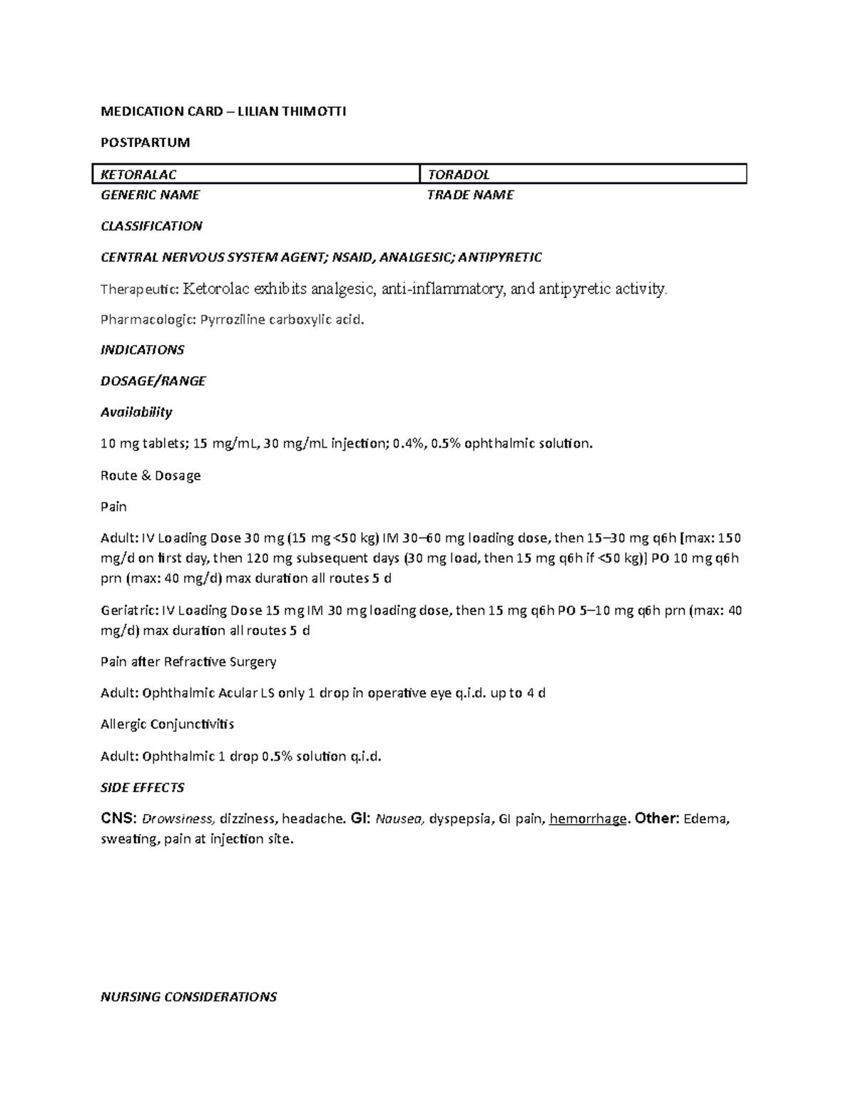 Ketoralc MEDICAMENT CARD - MEDICATION CARD – LILIAN THIMOTTI POSTPARTUM ...