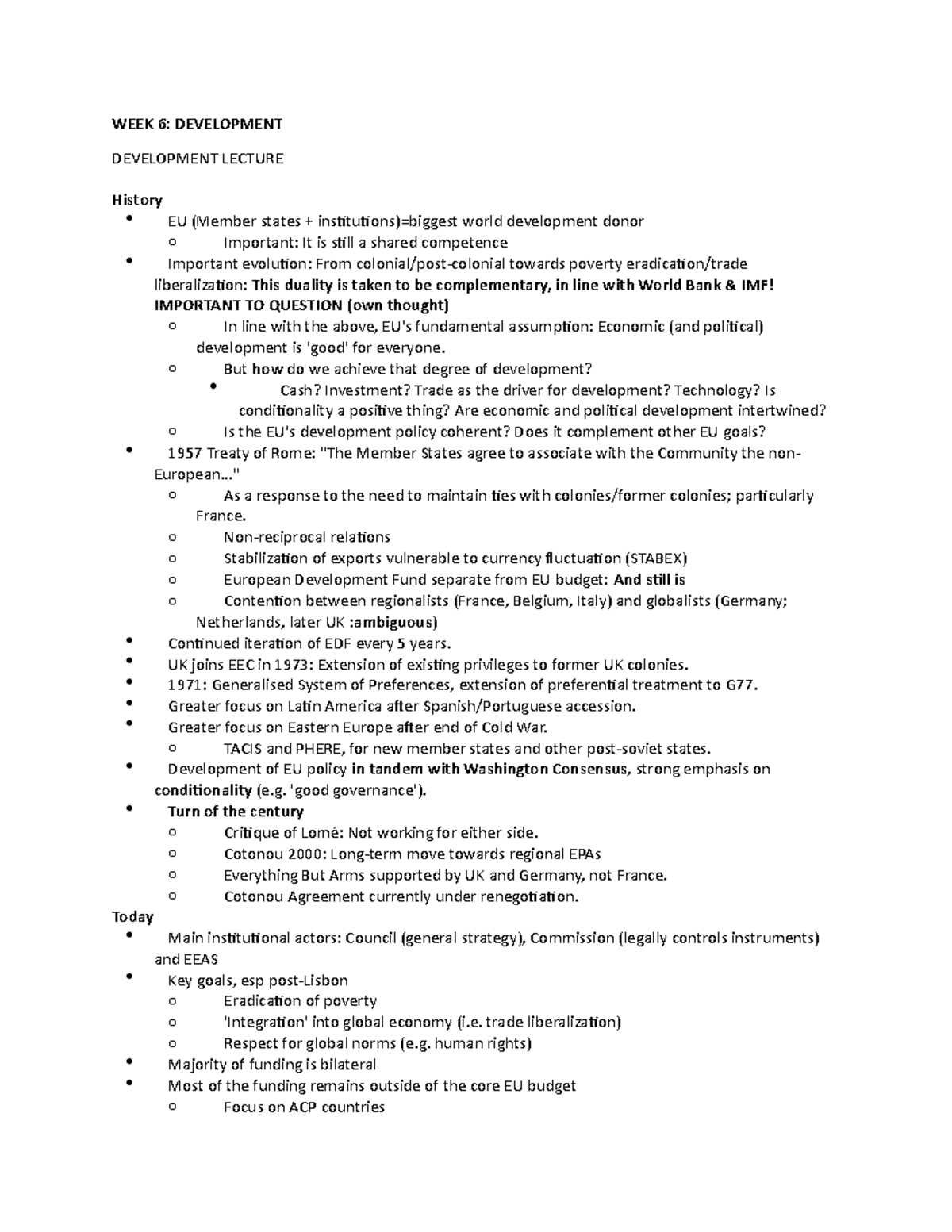 WEEK 6- Development - Lecture notes 6 - WEEK 6: DEVELOPMENT DEVELOPMENT ...