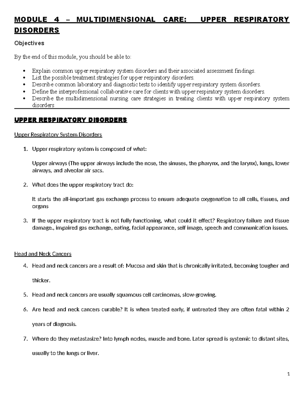 Module 4 Mdciii - MODULE 4 – MULTIDIMENSIONAL CARE: UPPER RESPIRATORY ...
