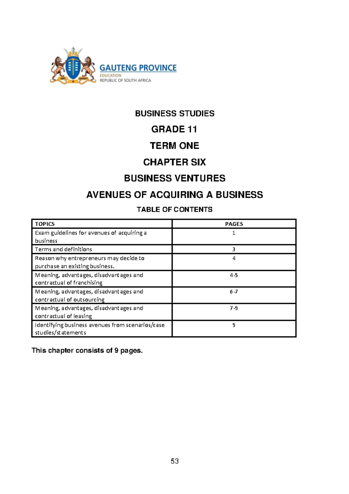 BS JUNE P2 Notes - BUSINESS STUDIES GRADE 11 TERM ONE CHAPTER SIX ...