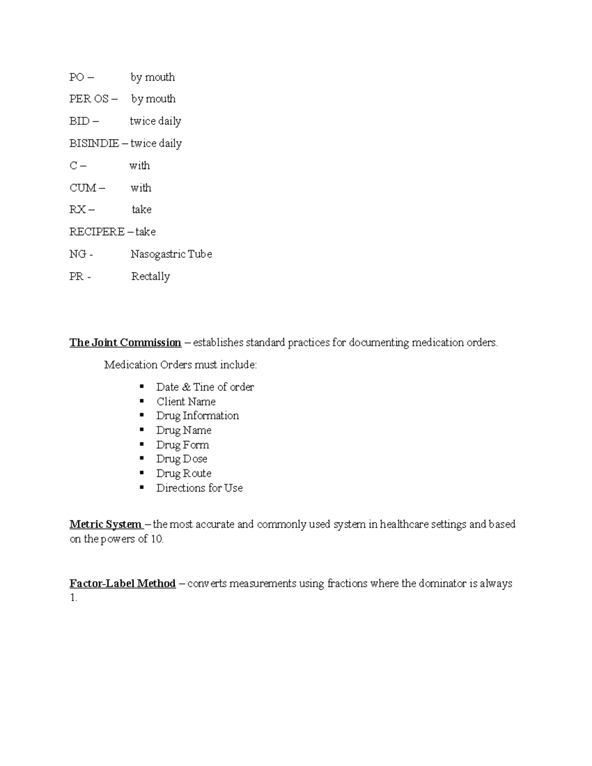 Pharmachology Notes - PO – by mouth PER OS – by mouth BID – twice daily ...
