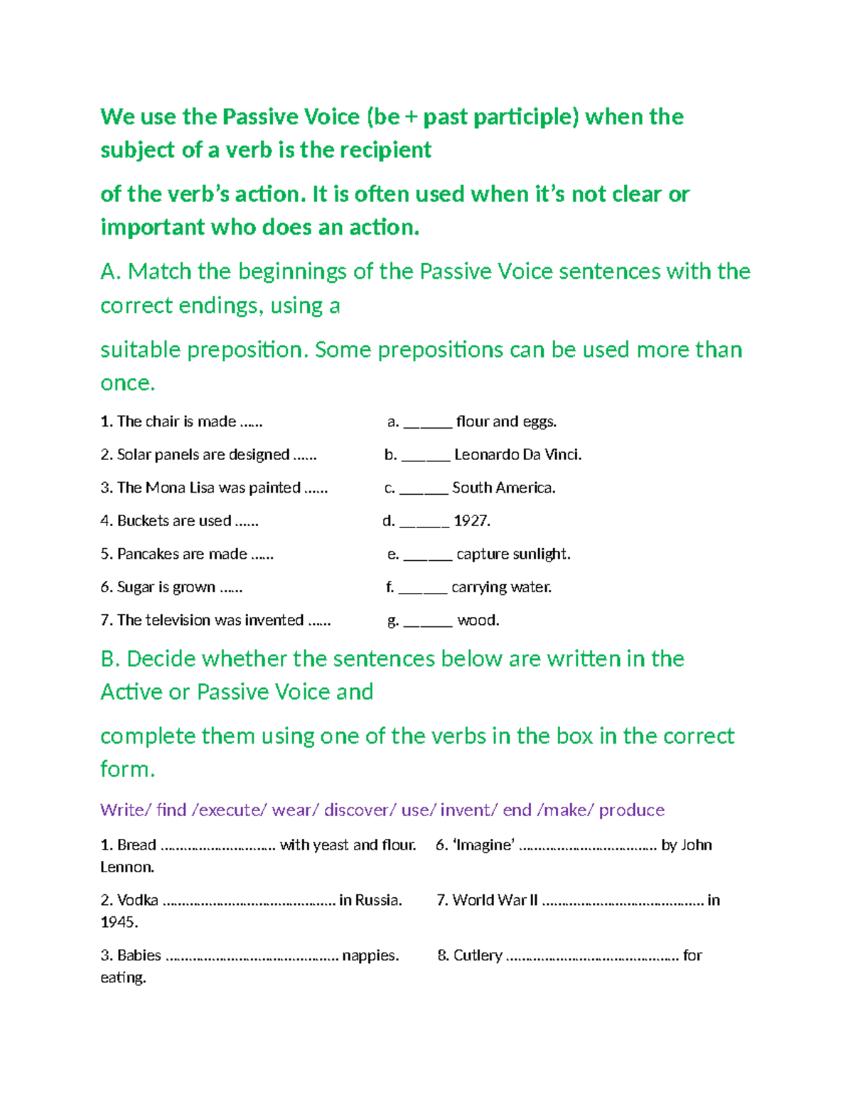 Activities Passive Voice We use the Passive Voice - We use the Passive ...