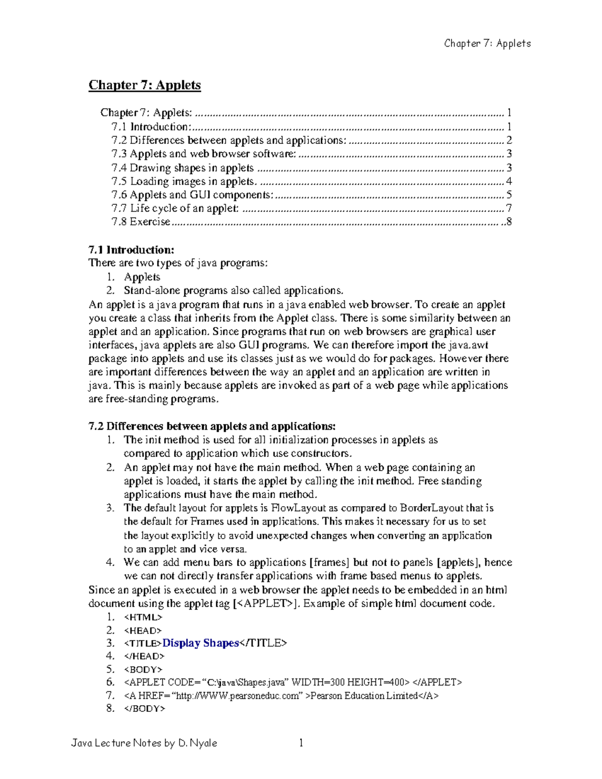 Chapter 7 Applets Applets Chapter 7 Applets Chapter 7 Applets